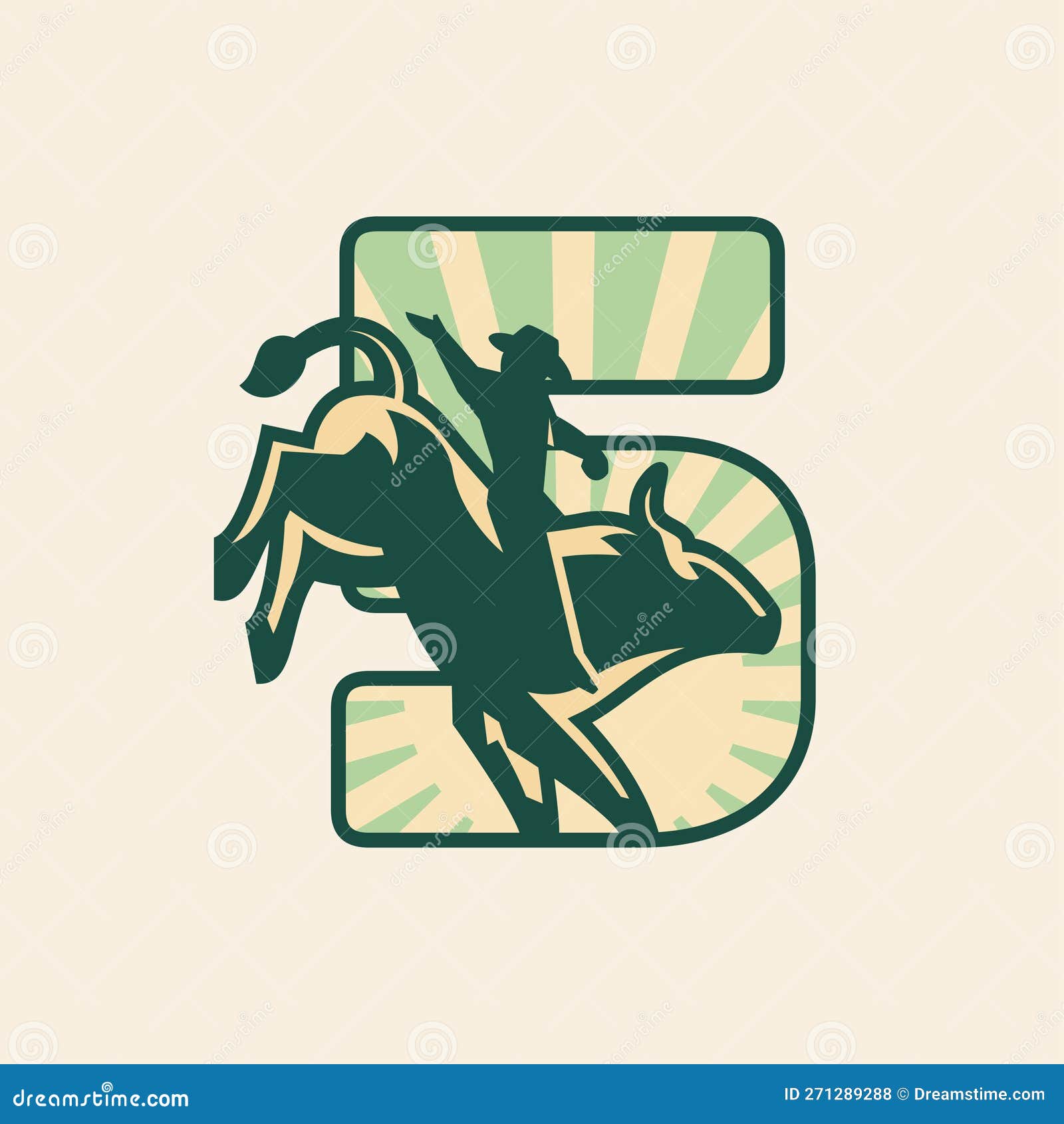 Number 5 Rise Sun Sky Rodeo Cowboy Stock Illustration - Illustration of ...