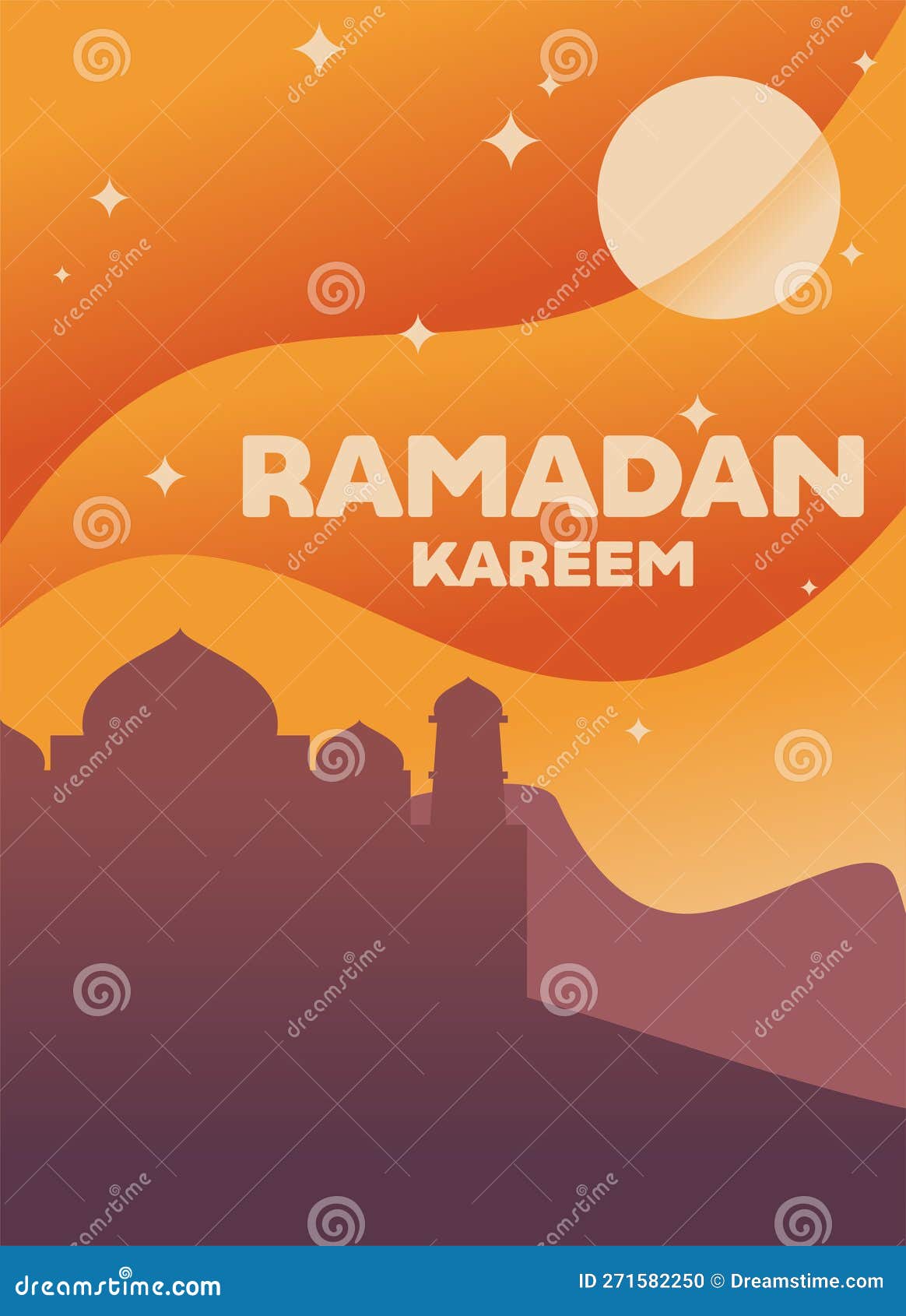 Vintage Orange Ramadan Kareem Mosque Desert Stock Illustration ...
