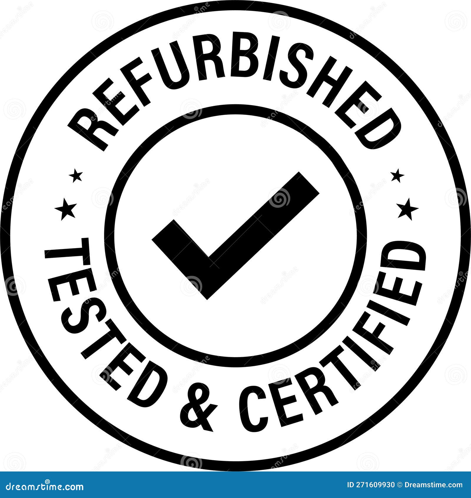 Refurbished Tested and Certified Vector Icon Stamp with Tick Mark Stock ...