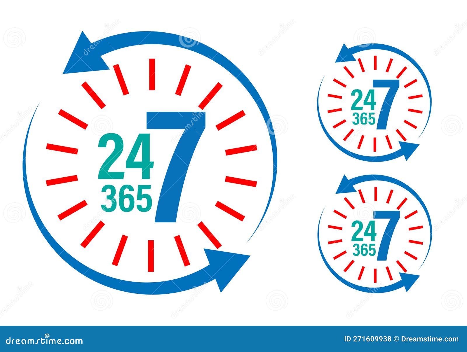 24-7 Timing Abstract. 24-7-365 Vector Icon with Clock Symbol Stock ...