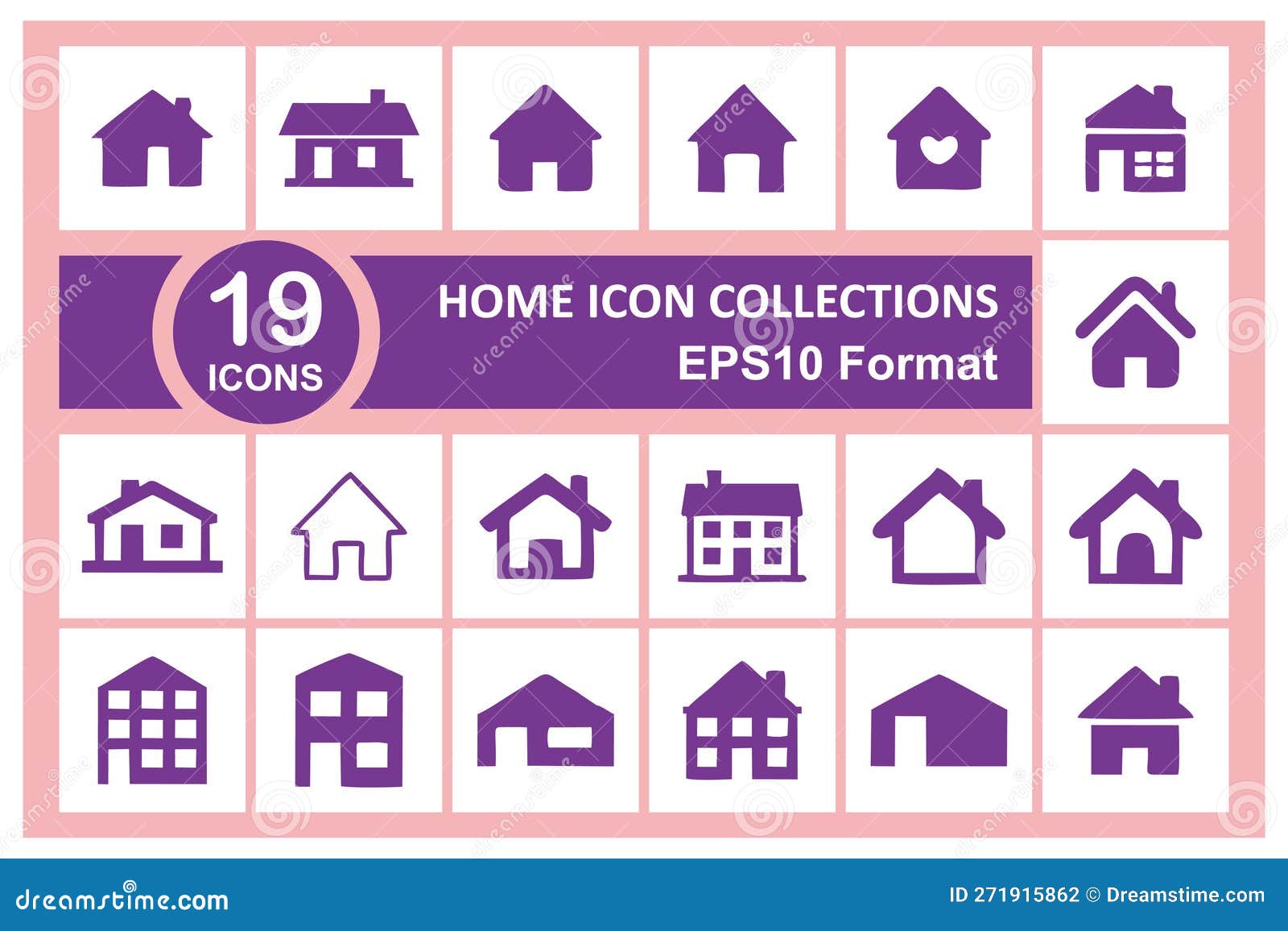 19 Collection of Purple House or Property Icons on a Pink Background ...