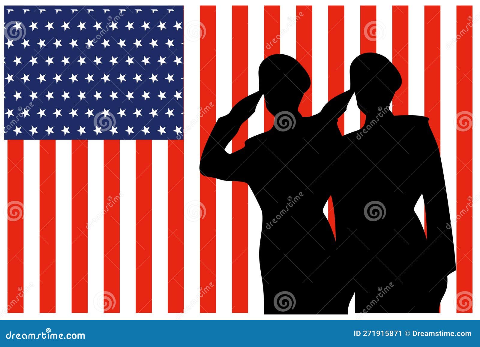 Silhouettes Of Male And Female Soldiers Saluting The American Flag ...