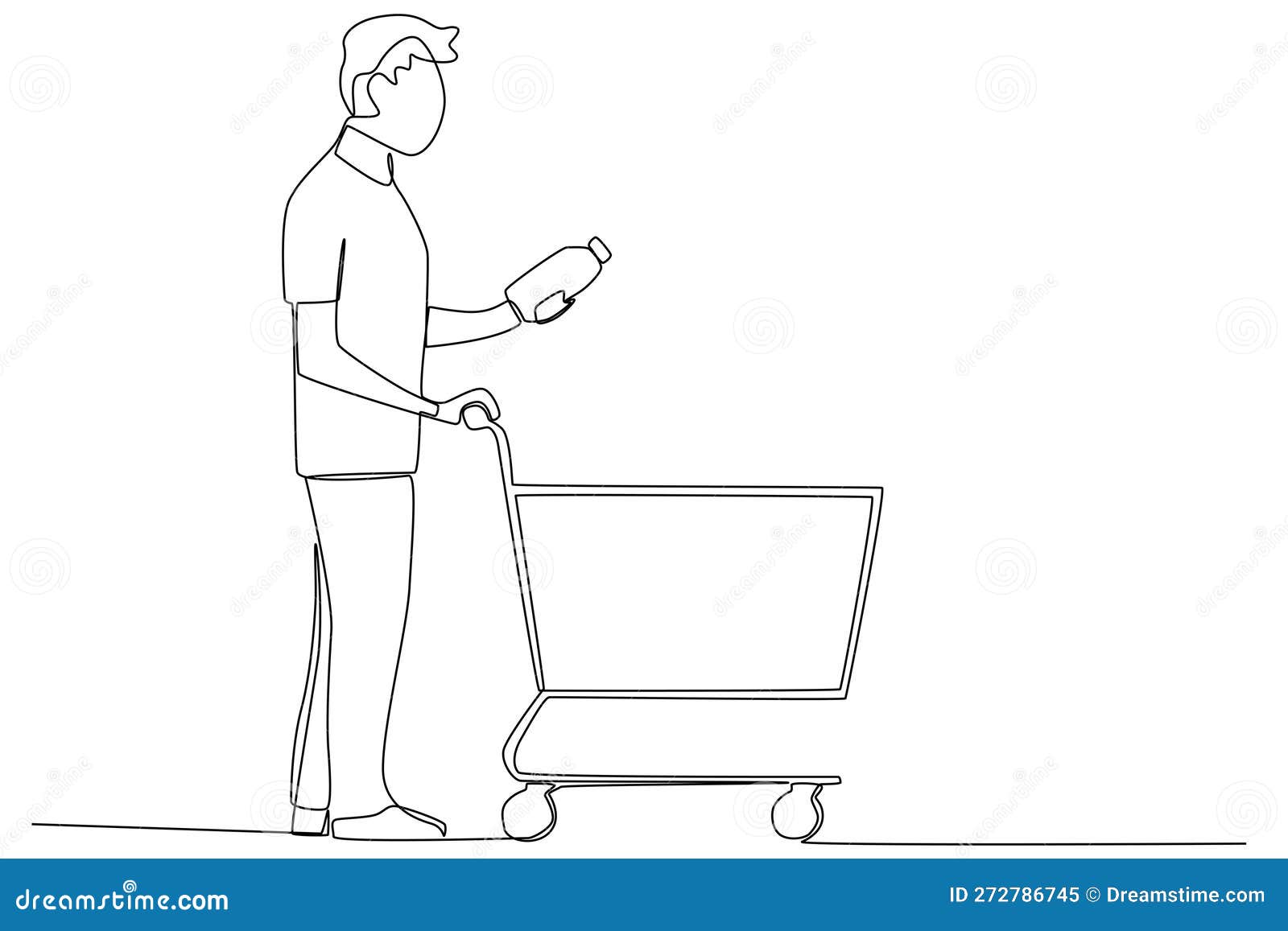 A Man Pushing a Trolley and Holding a Bottle Stock Vector ...