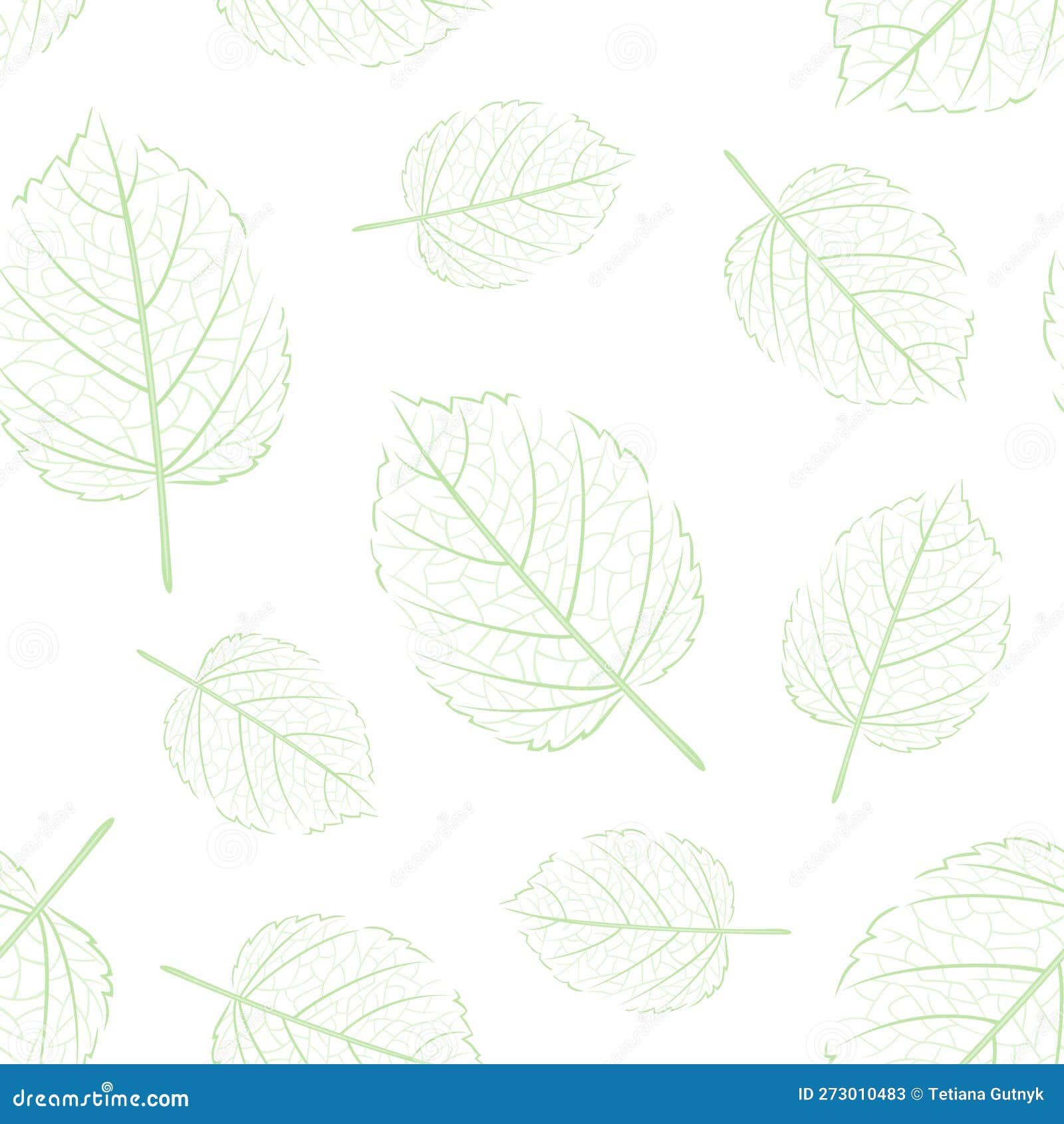 Botanical Seamless Pattern. Green Leaves Outline. Vector Floral ...