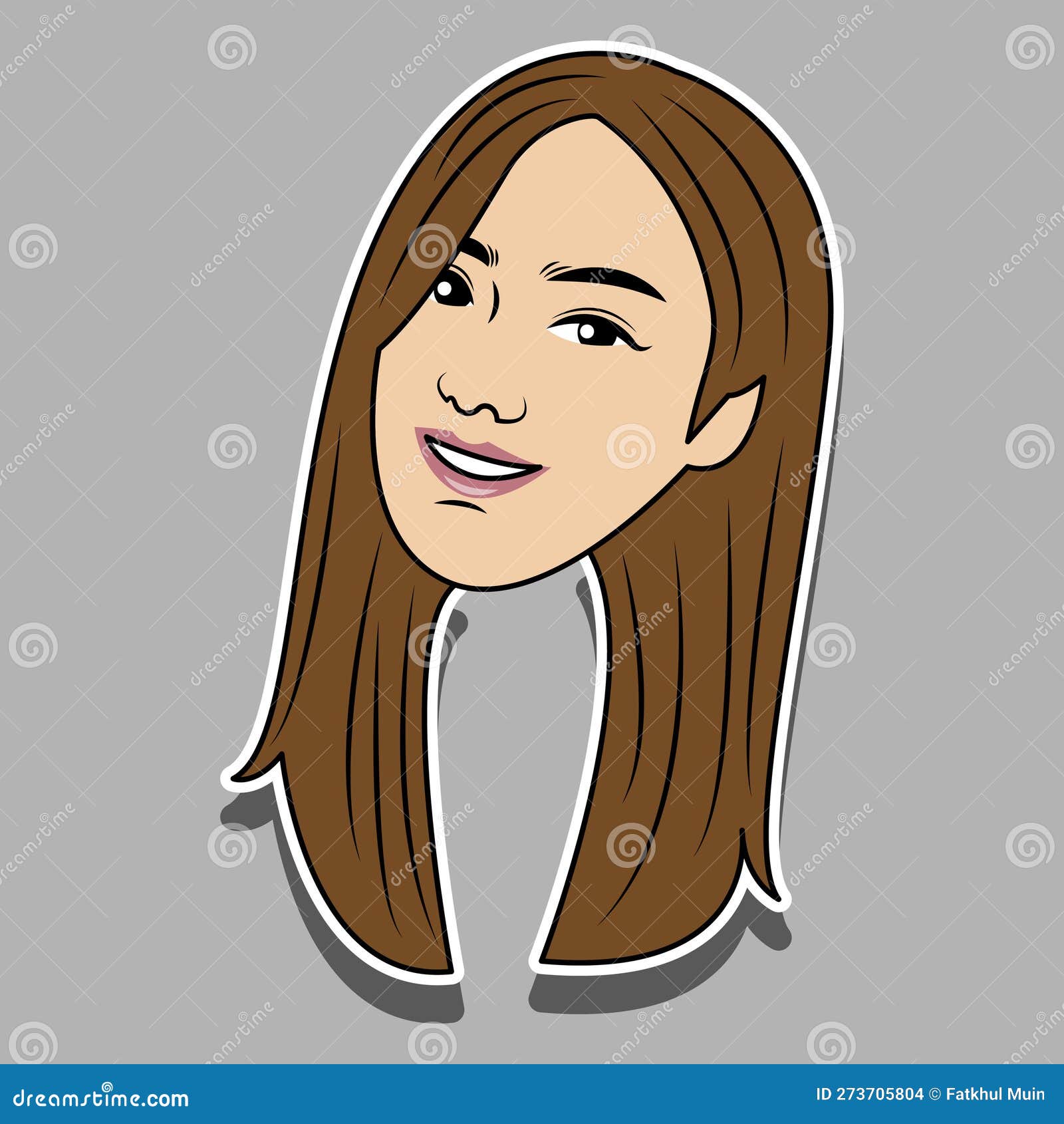 Vector Beautiful Woman Face with Funny Expression with Brown Hair Stock ...