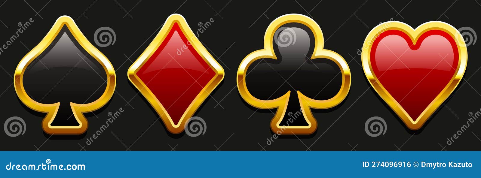 Card Suits. Suit Badge in Gold Frame. Vector Suits Isolated on White ...