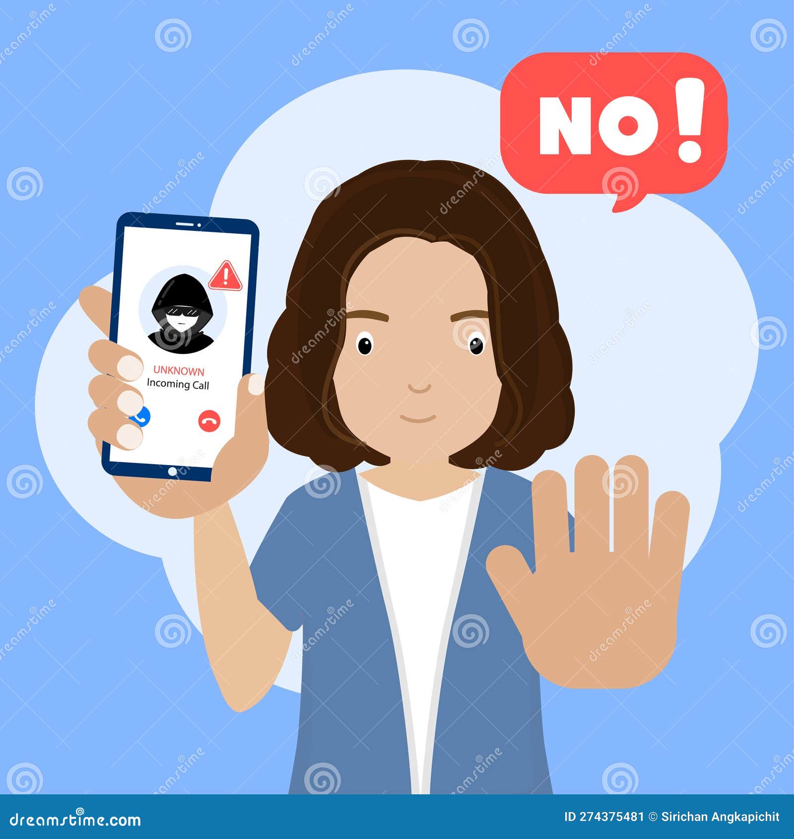 Woman Warning Phone Call from Unknown Number. Stock Vector ...