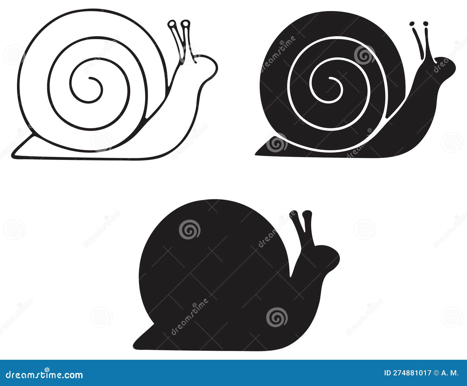 Cute Snail Clipart - Outline and Silhouette Stock Vector - Illustration ...