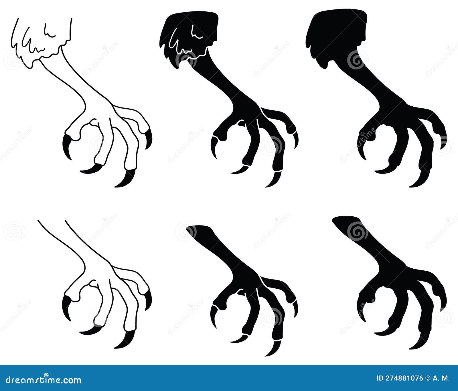 Talon Claw Clipart Set - Outline and Silhouette Stock Vector ...