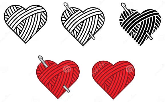 Crochet Hook & Wool Yarn Heart Clipart - Outline, Silhouette and Color ...