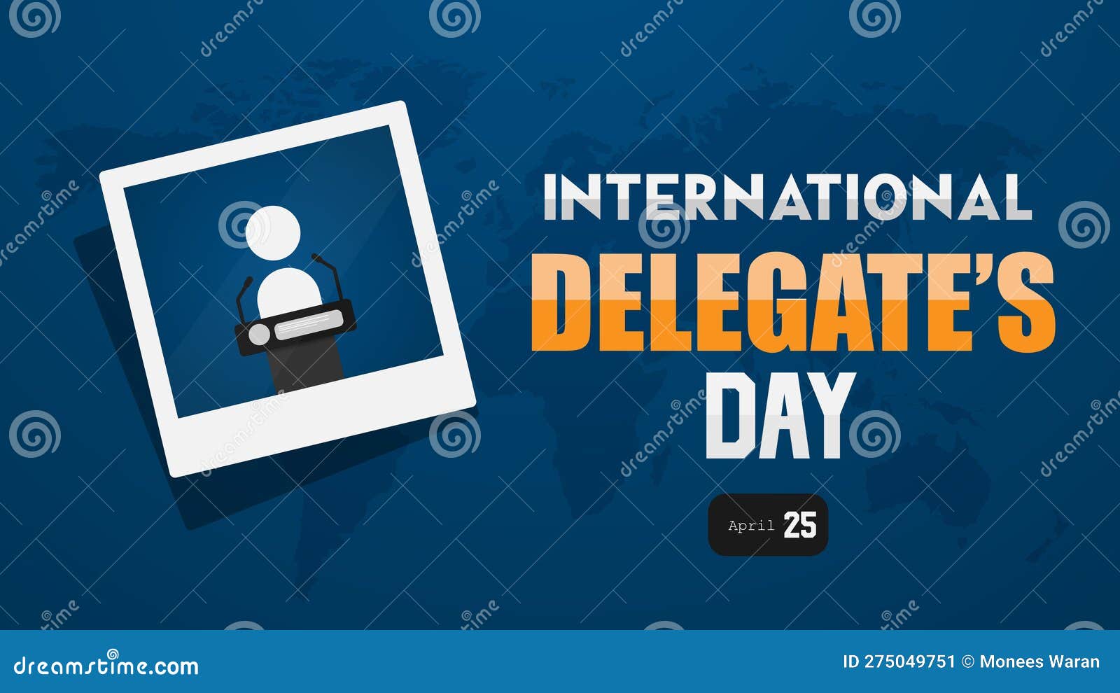 International Delegates Day Holiday Card. Poster With Earth Map, Blue ...