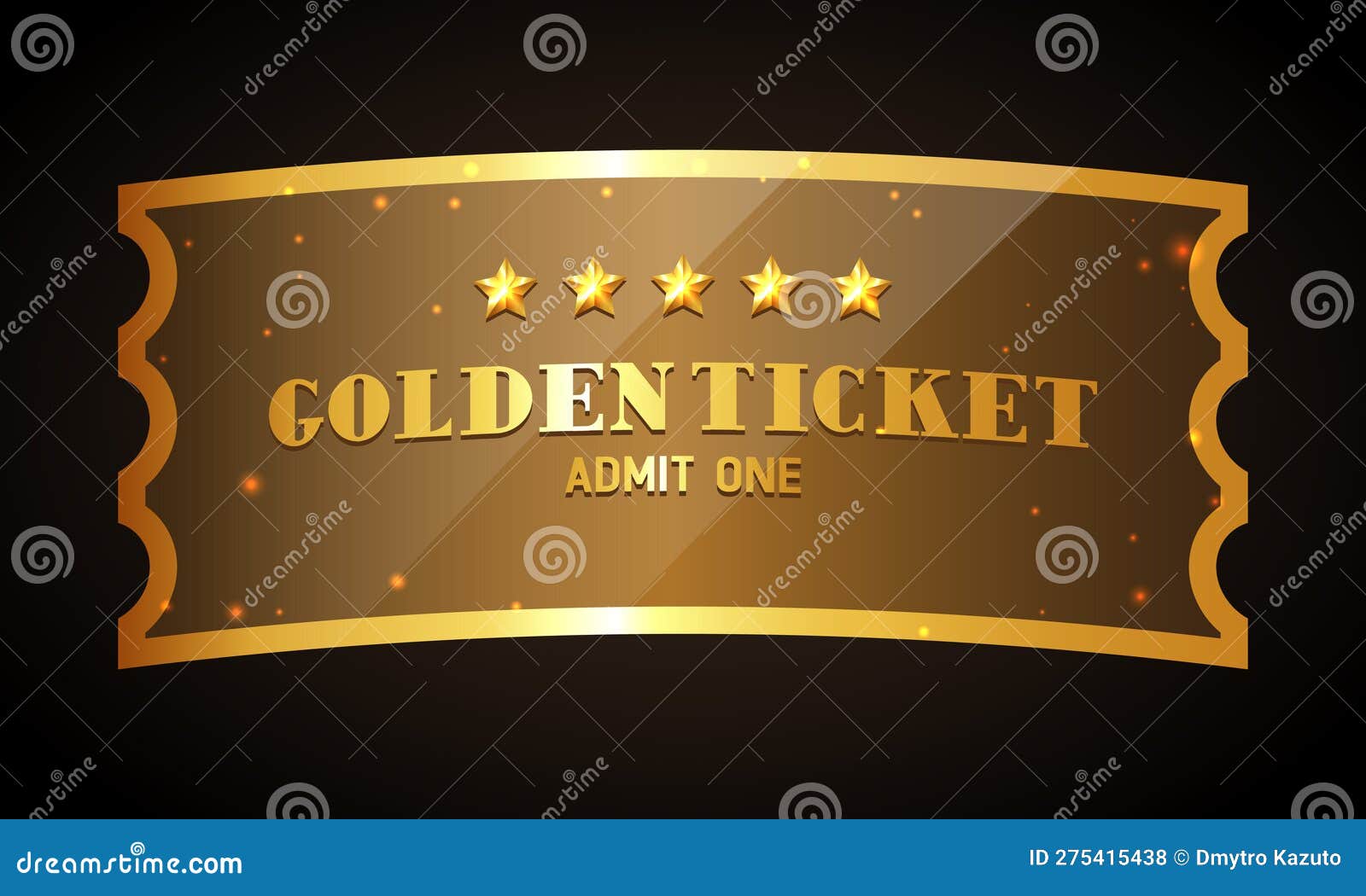 Golden Ticket. Golden Ticket with Five Stars and Golden Sparkles ...