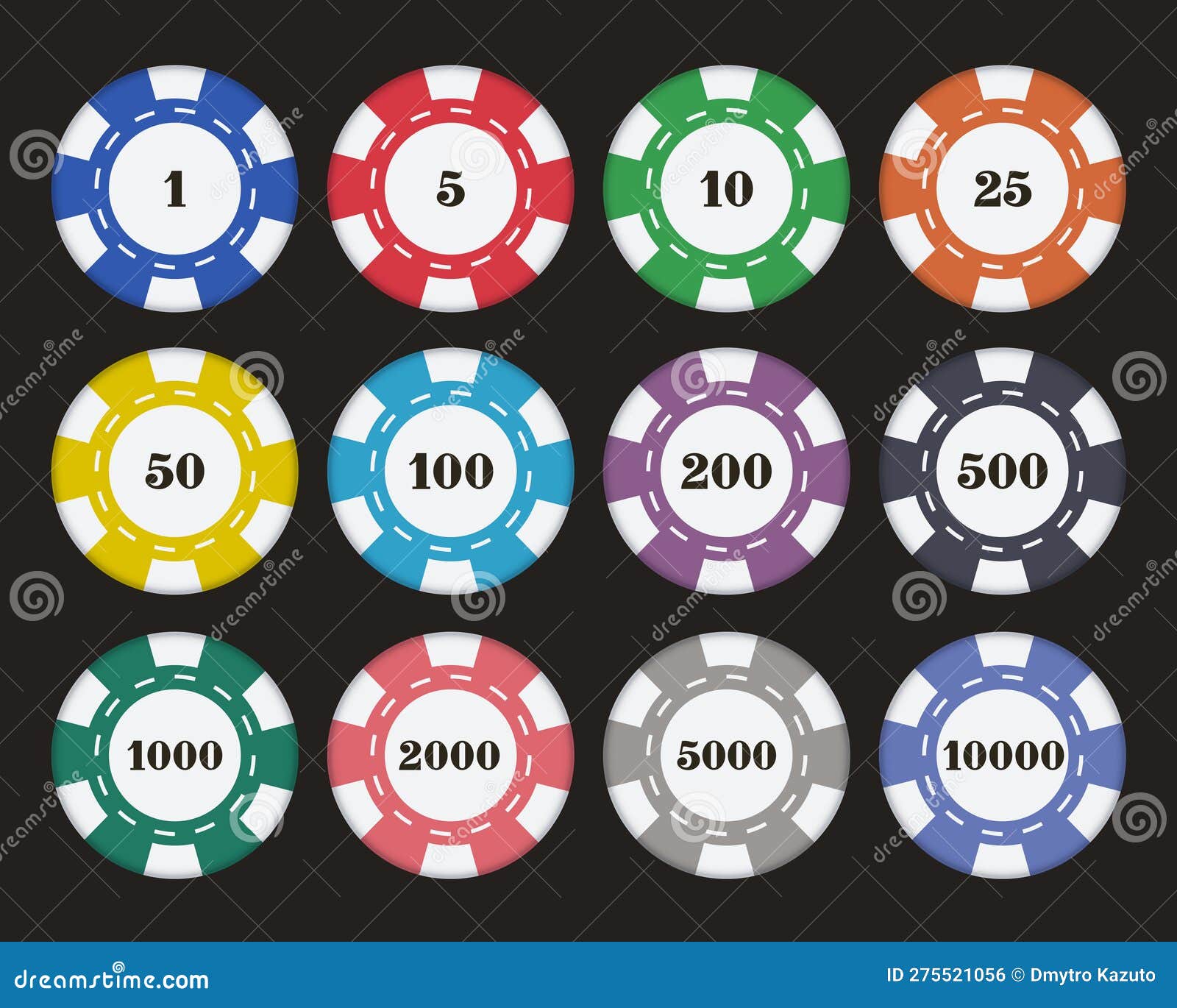 Playing Chips with Numbers. a Set of Chips for Gambling. Vector ...