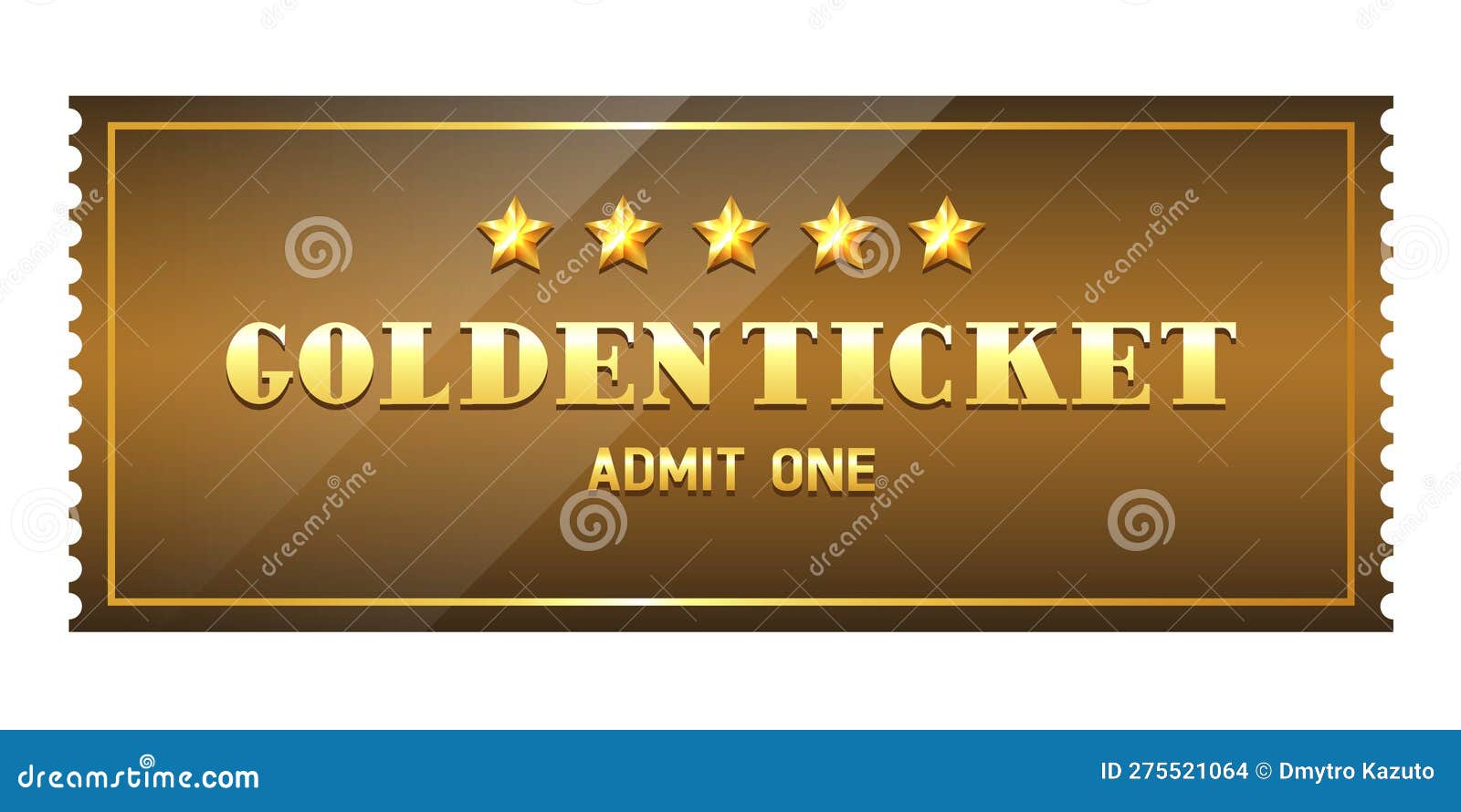 Golden Ticket. Golden Ticket with Five Stars and Golden Sparkles ...