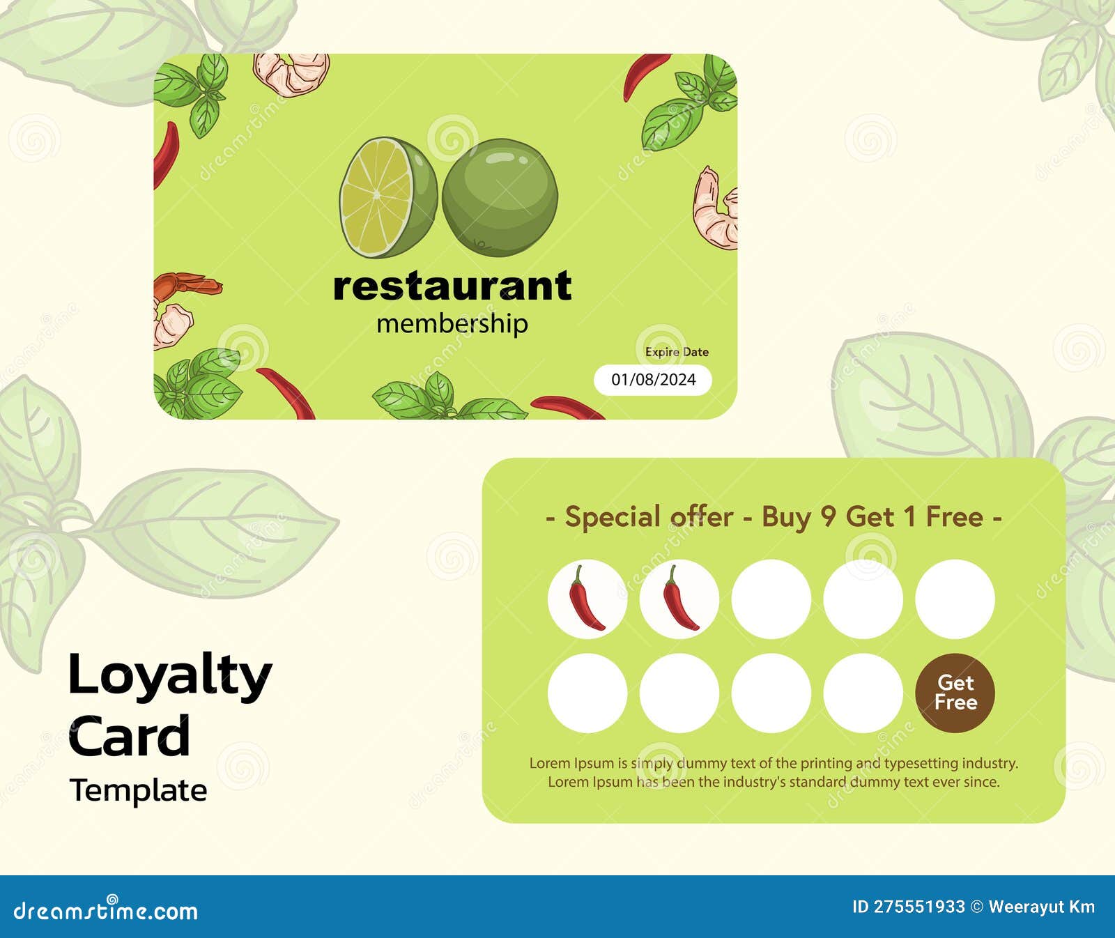 Restaurant Membership. Loyalty Card Template Stock Vector ...