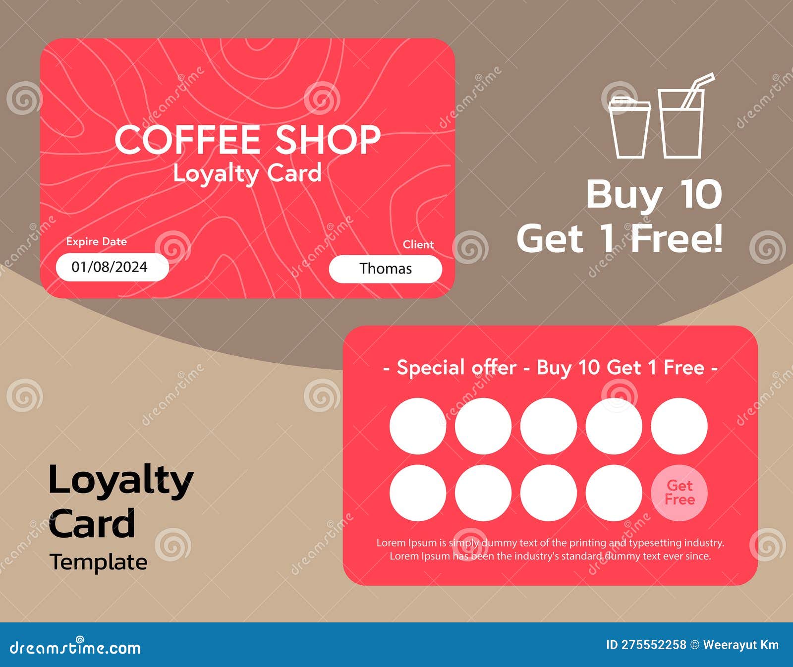 Coffee Shop Membership. Loyalty Card Template Stock Vector ...