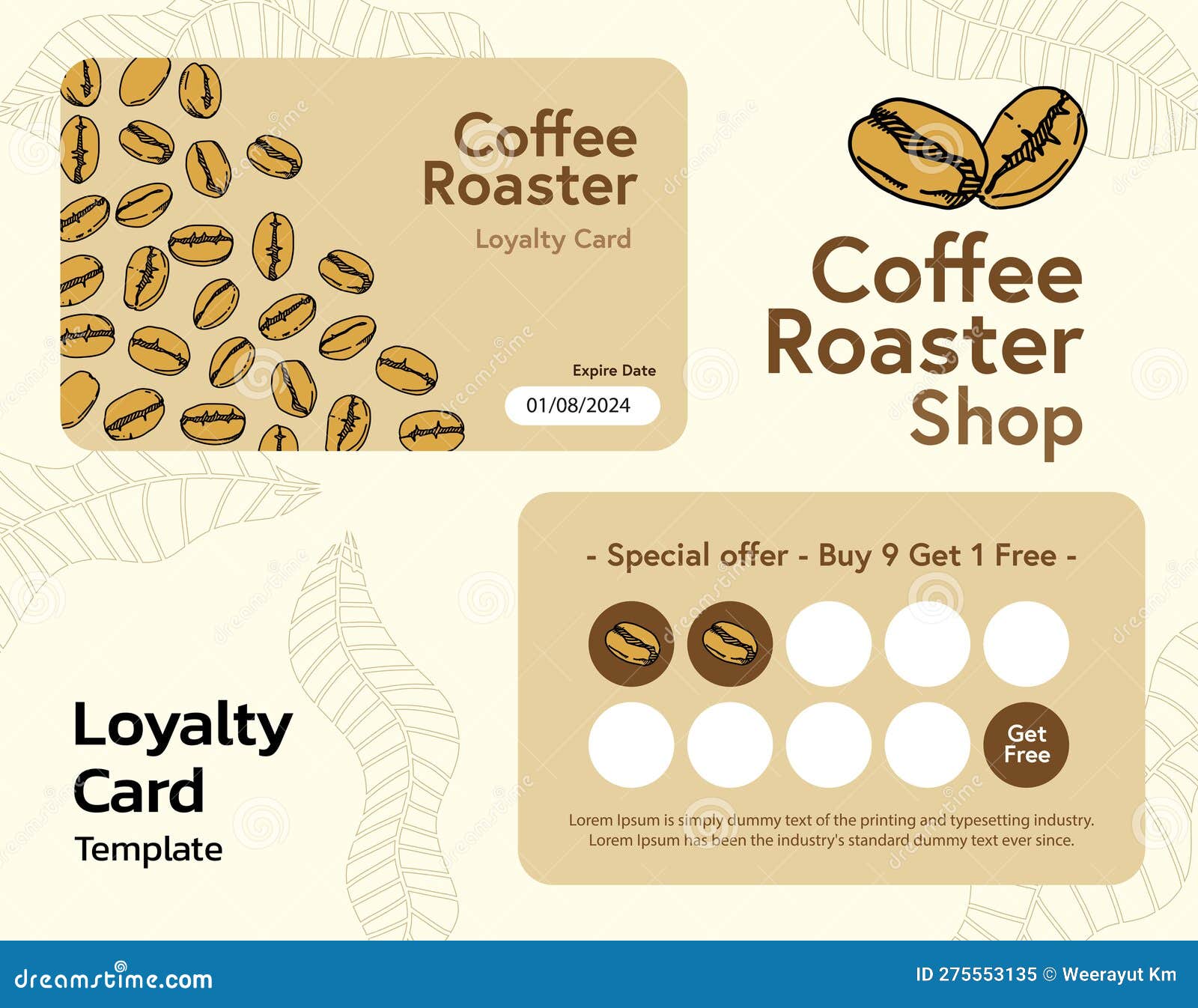 Coffee Roaster Shop Membership. Loyalty Card Template Stock Vector ...
