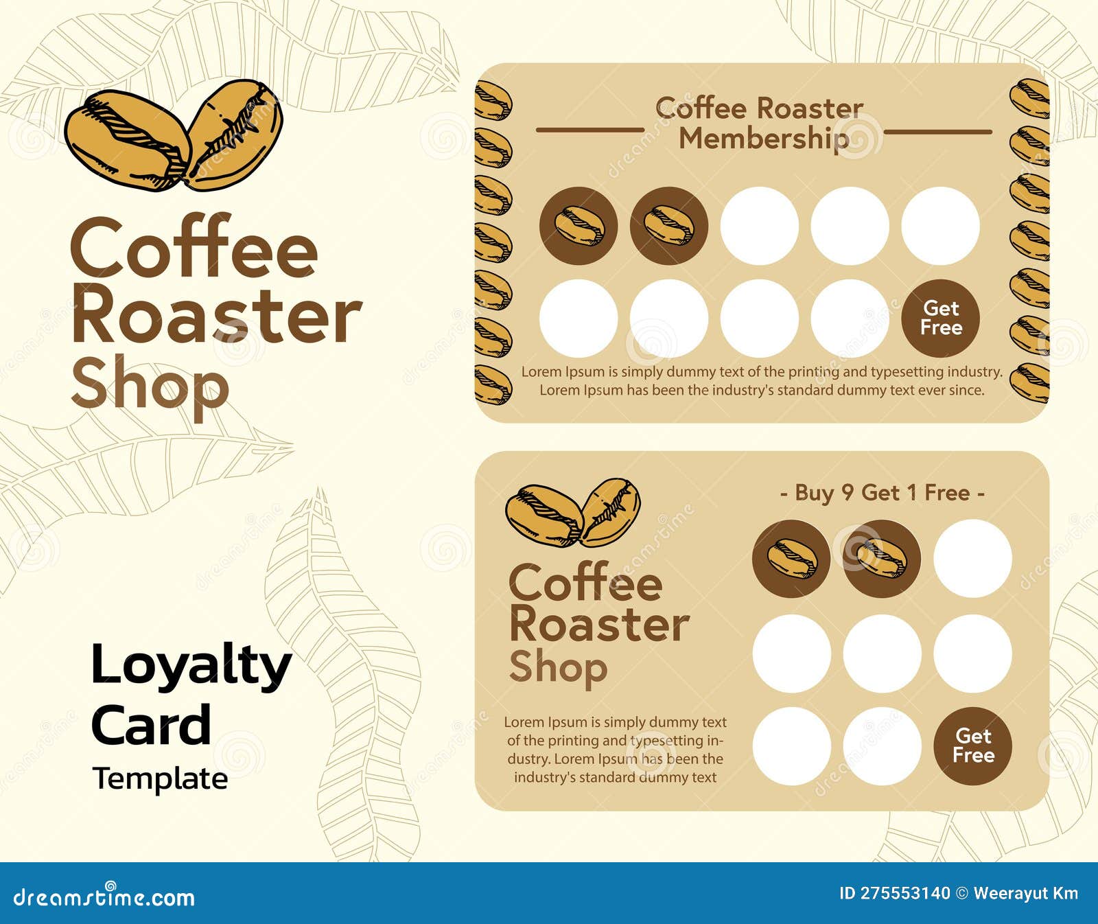 Coffee Roaster Shop Membership. Loyalty Card Template Stock Vector ...