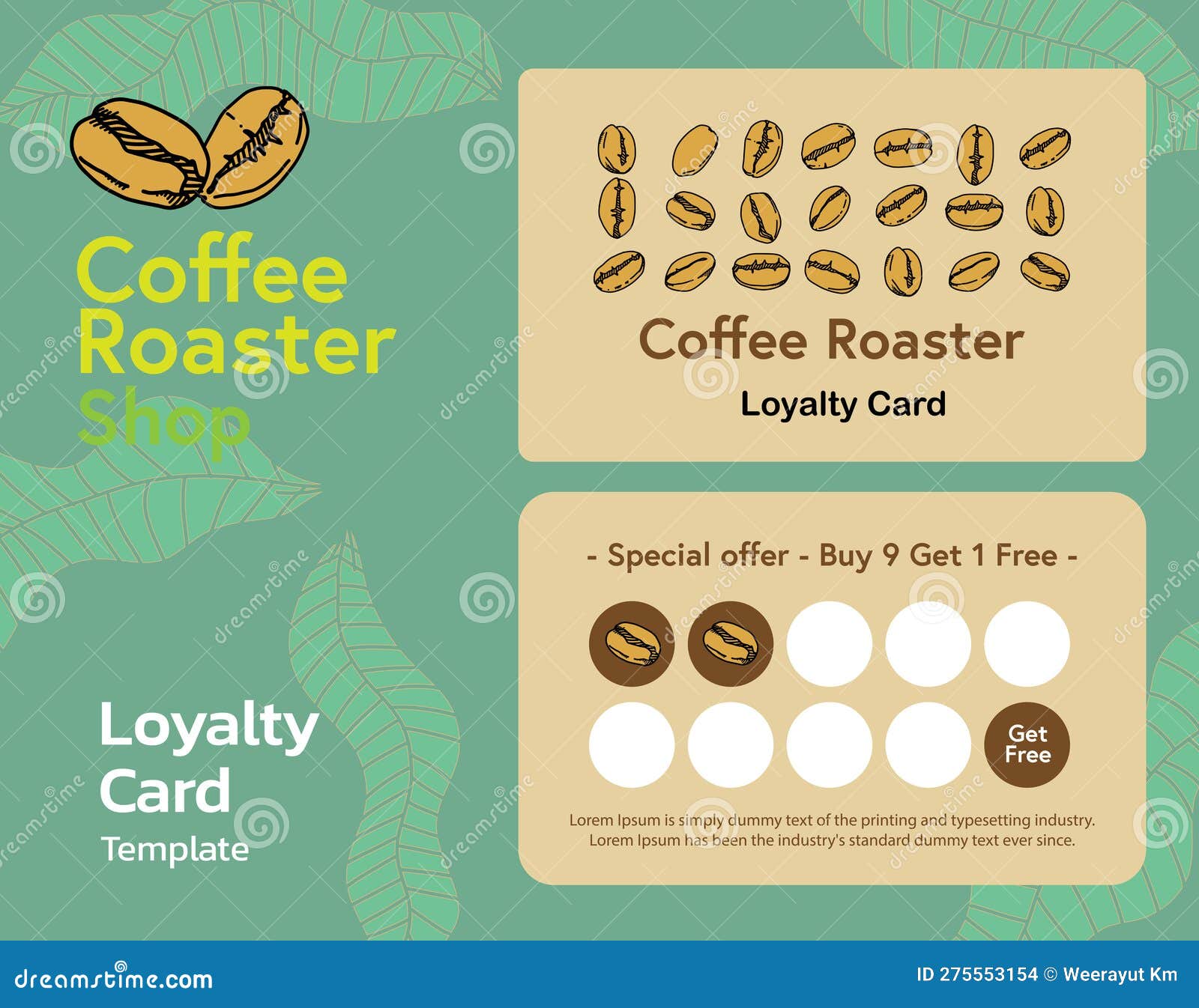 Coffee Roaster Shop Membership. Loyalty Card Template Stock Vector ...