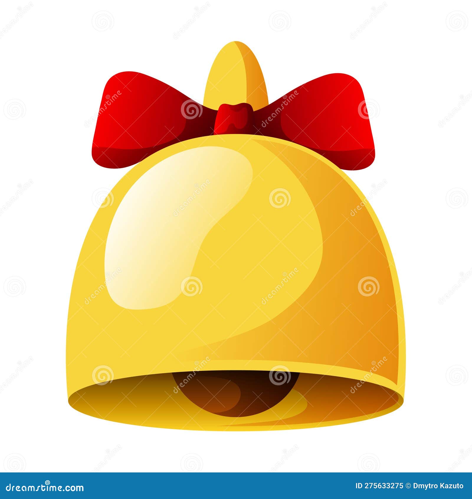 Yellow or Gold Bell with a Red Bow. Vector Cartoon Clipart Stock Vector ...