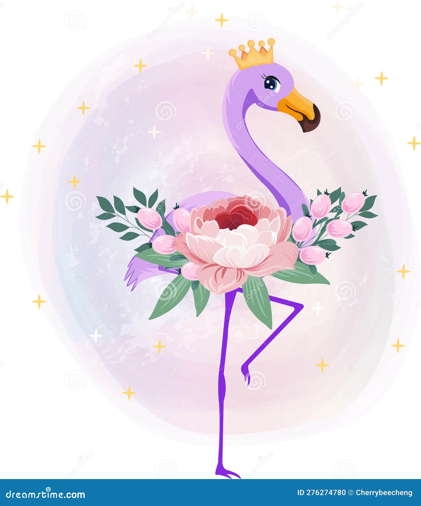 Lovely Flamingo with Beautiful Flower Bouquet Stock Illustration ...