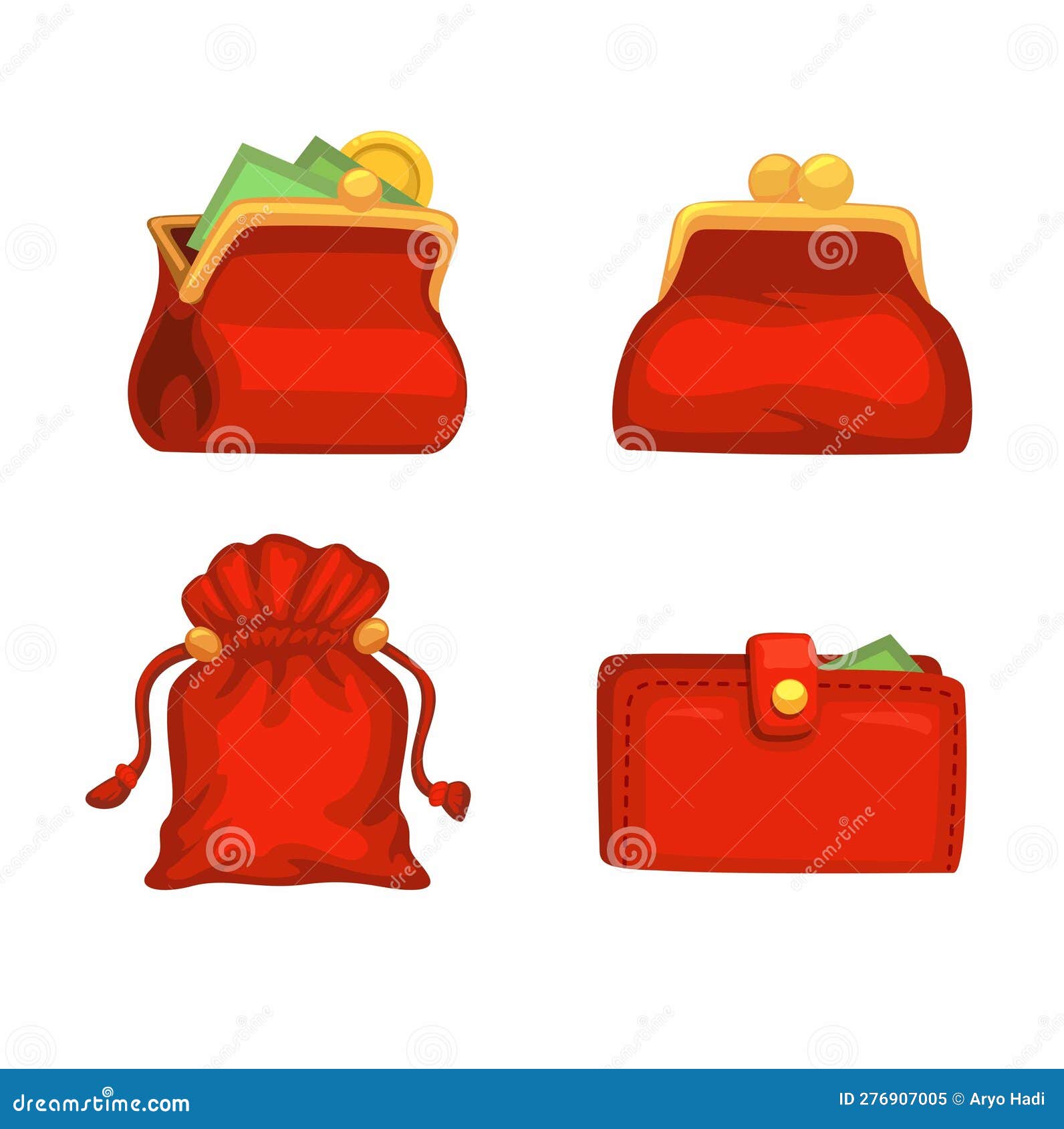 Chinese Retro Wallet with Coin and Money Symbol Collection Set Cartoon ...