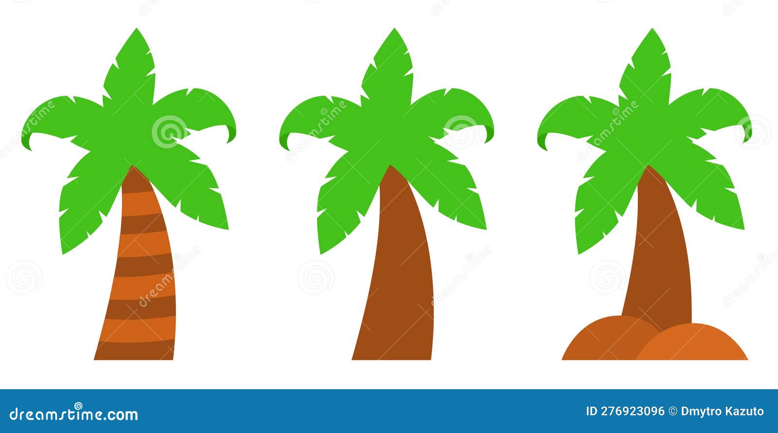 Palm Tree Set Three Palm Trees in Cartoon Style. Vector Illustration Isolated on White ...