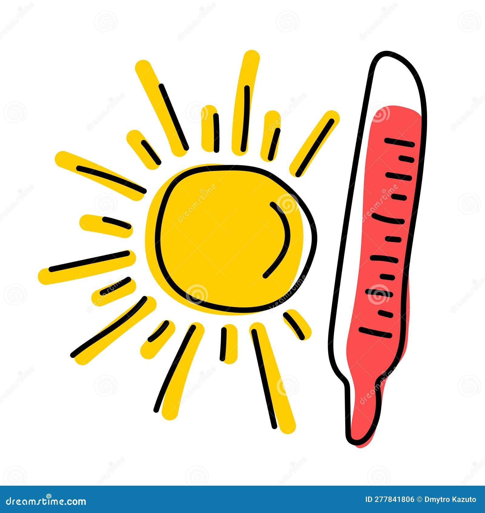 Thermometer and Sun. Doodle Illustration. Hot Weather and High ...