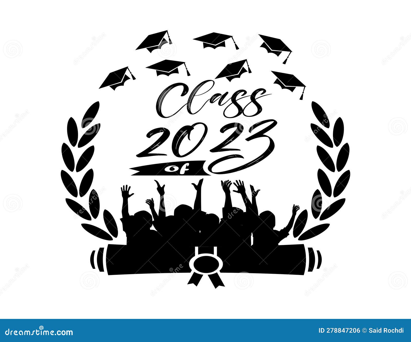 Class of 2023 Logo with Graduation Caps Stock Illustration ...