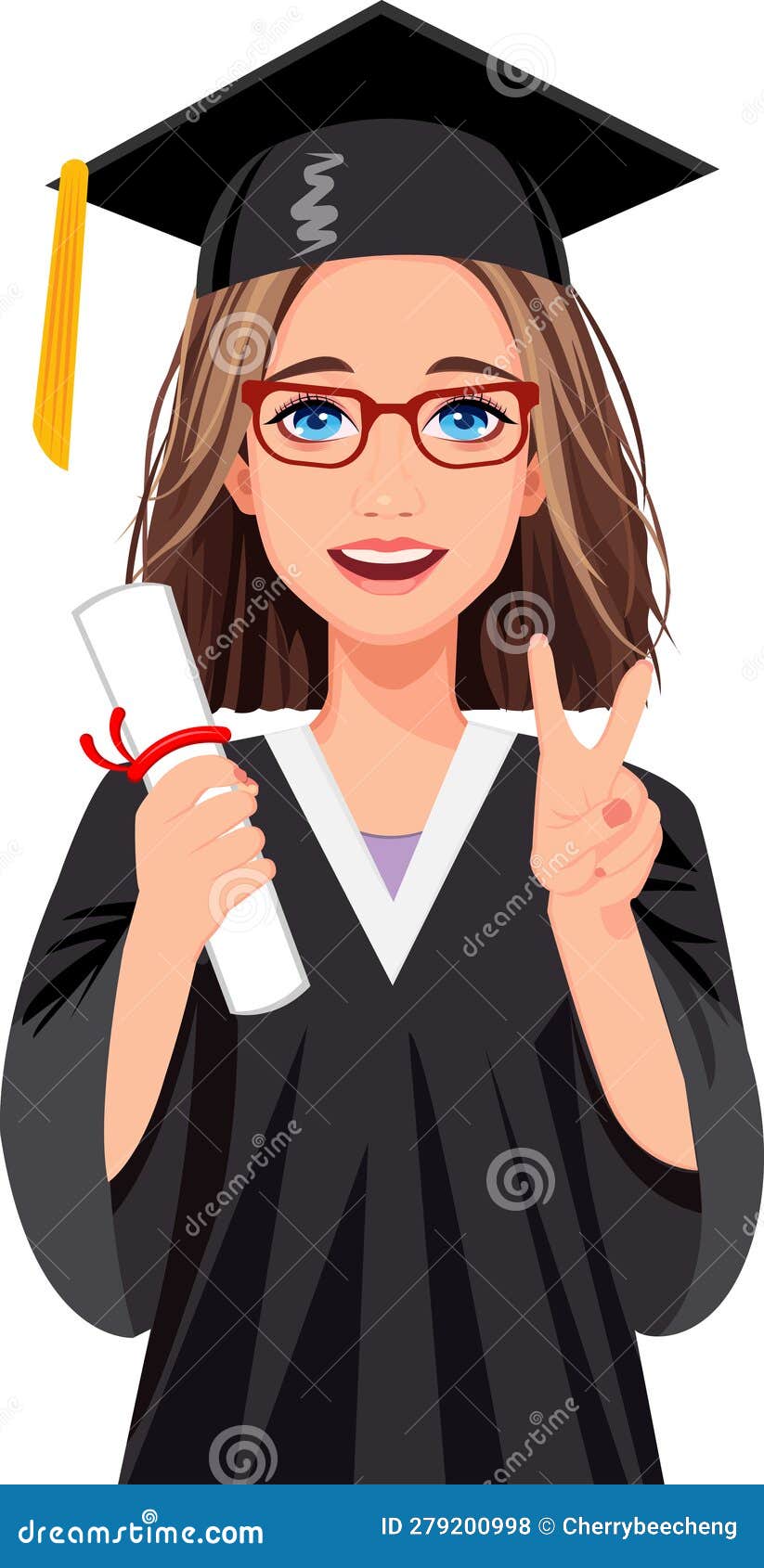 Illustration about Beautiful Brunette Girl on Graduation Day Holding ...