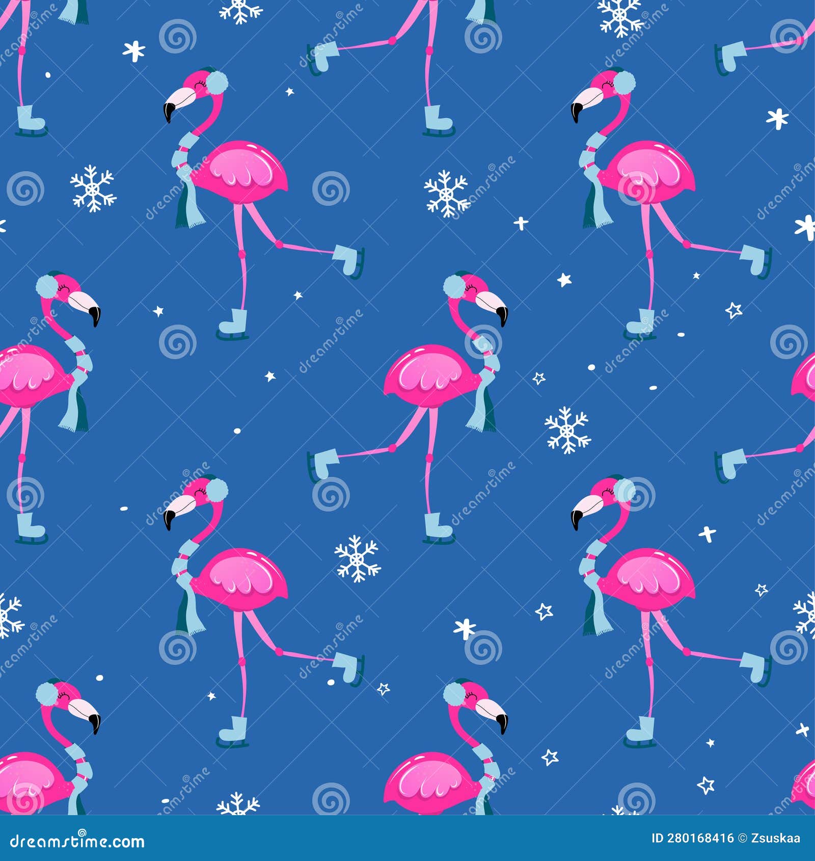 Cute Flamingo Pattern for Christmas - Adorable Flamingo, Snow Flakes ...
