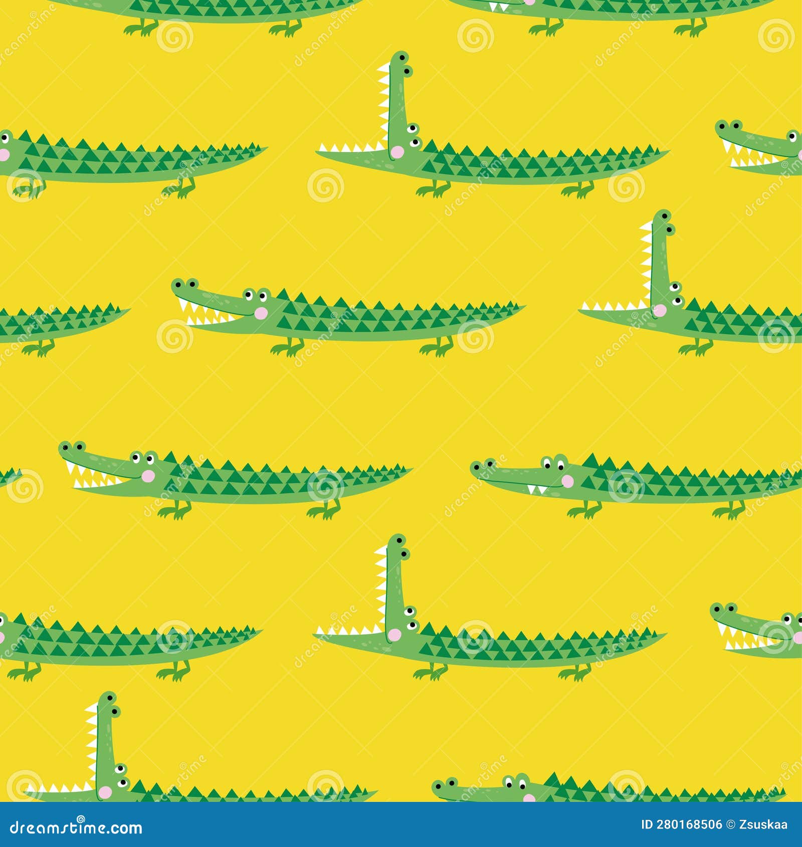 Crocodile Pattern Design with Several Alligators - Funny Hand Drawn ...