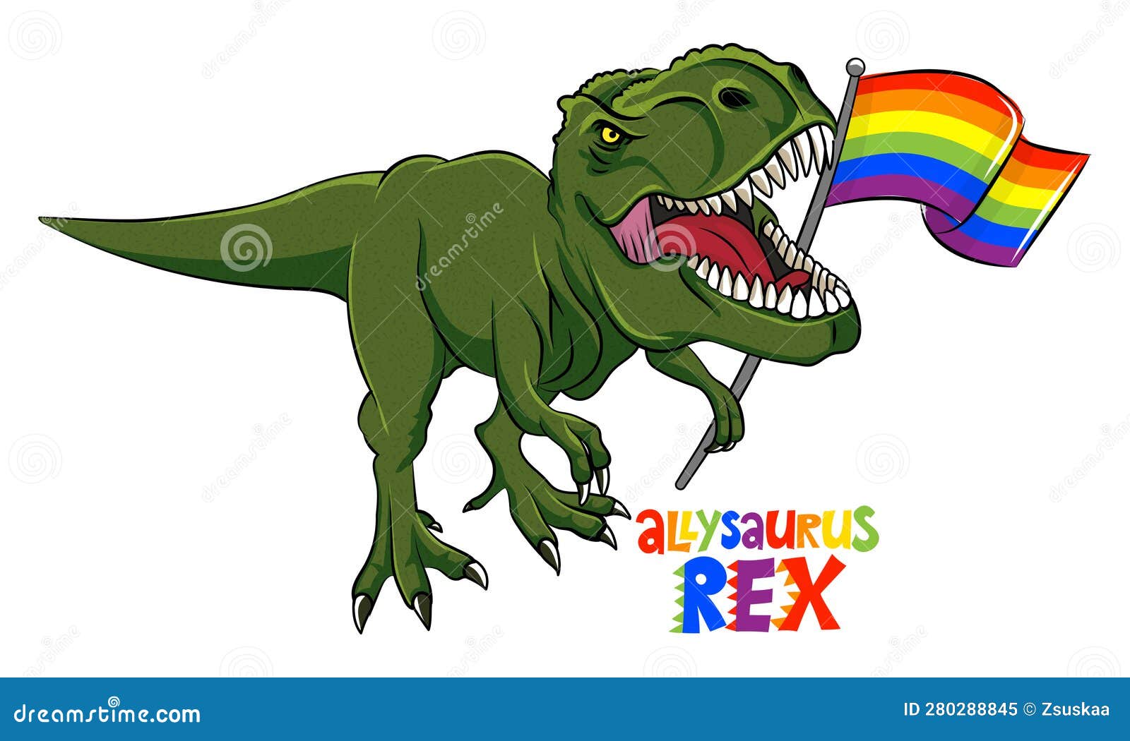 Allysaurus Rex - T Rex Tyrannosaurus with Rainbow Flag Stock Vector ...