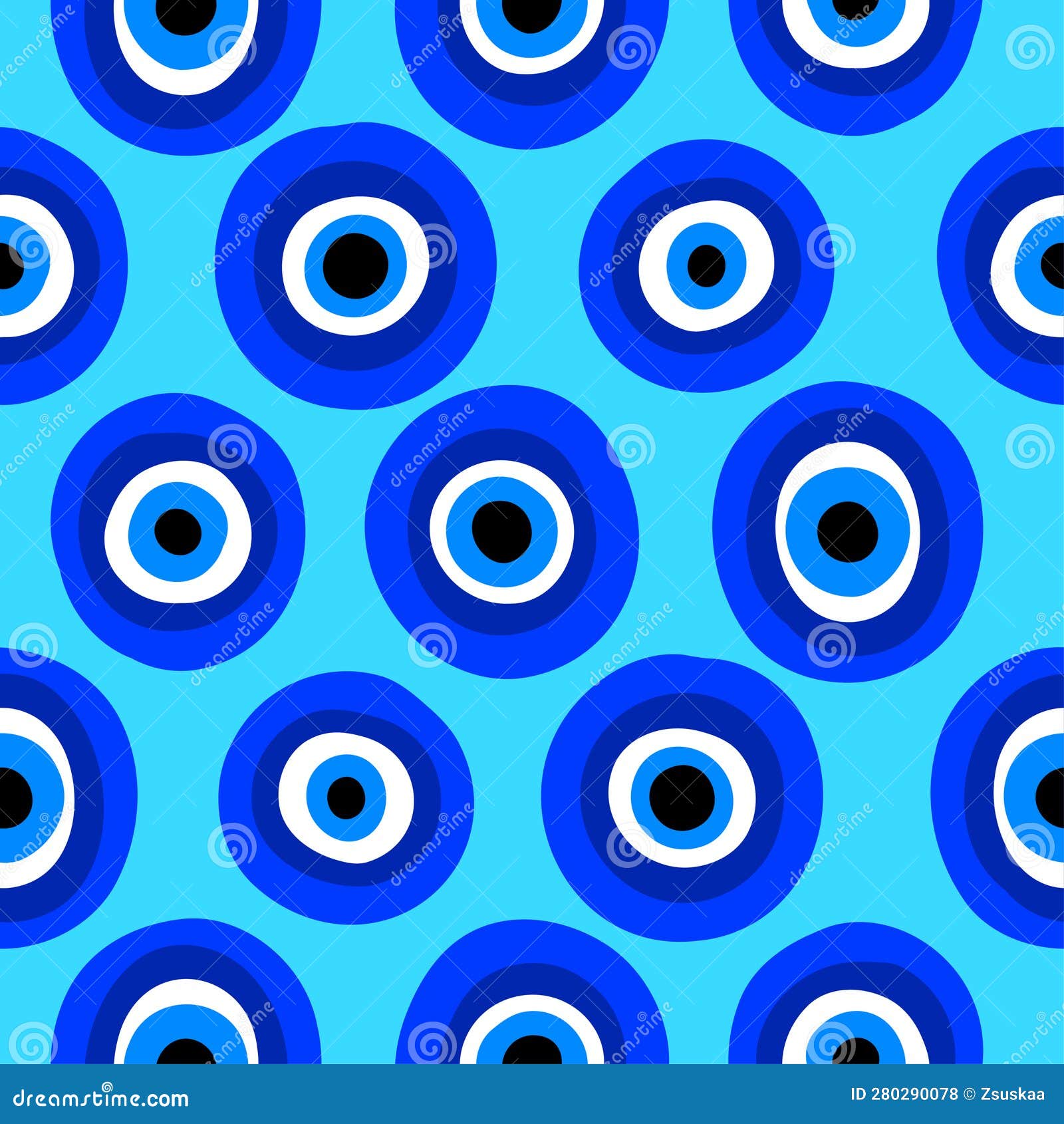Evil Eyes Seamless Pattern - Blue Abstract Hand Drawn Greek Eye ...