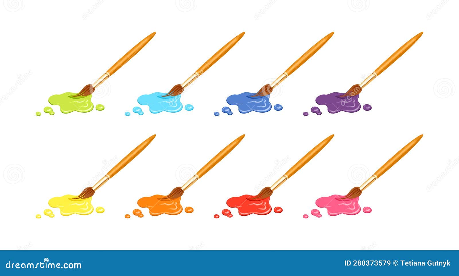 Set of Artist Brushes and Spots of Paint of Different Colors. Icons of ...