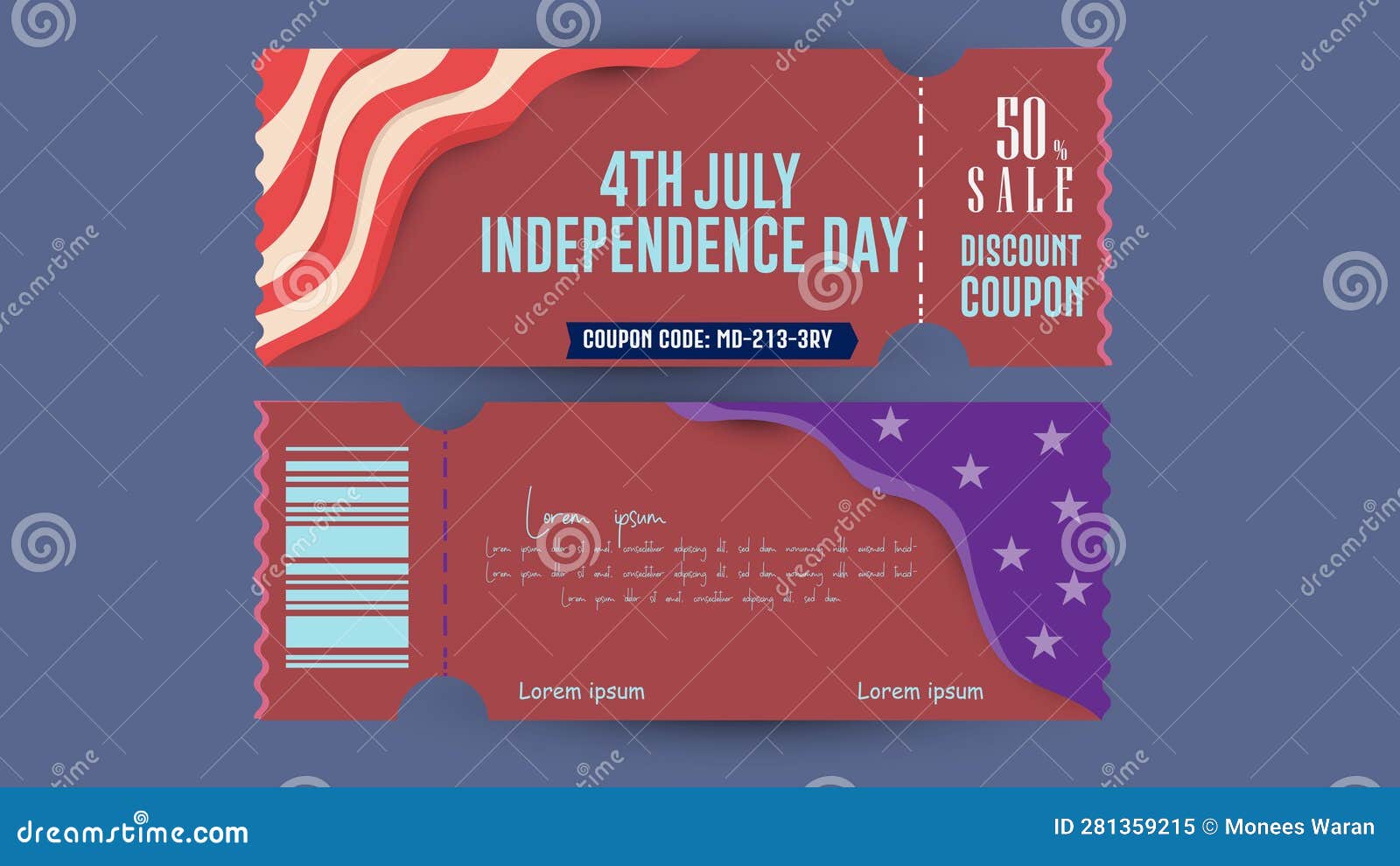 USA Independence Day Sale Poster Coupons Ticket Front and Back Side ...