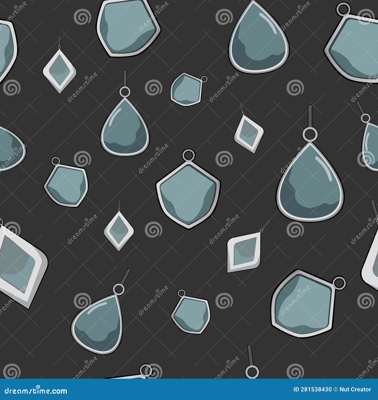 Silver Earrings Pattern Seamless Vector on Black Background Stock ...