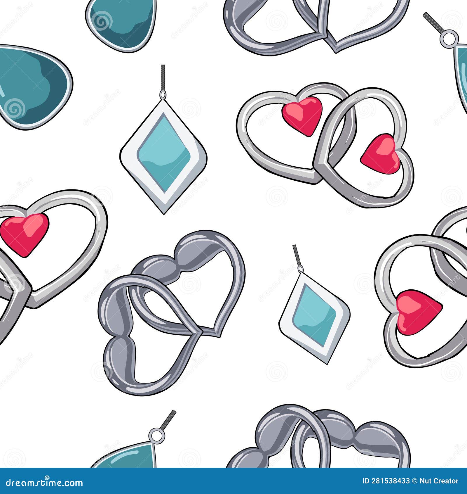 Silver Jewelry Pattern Seamless Vector on White Background Stock Vector ...