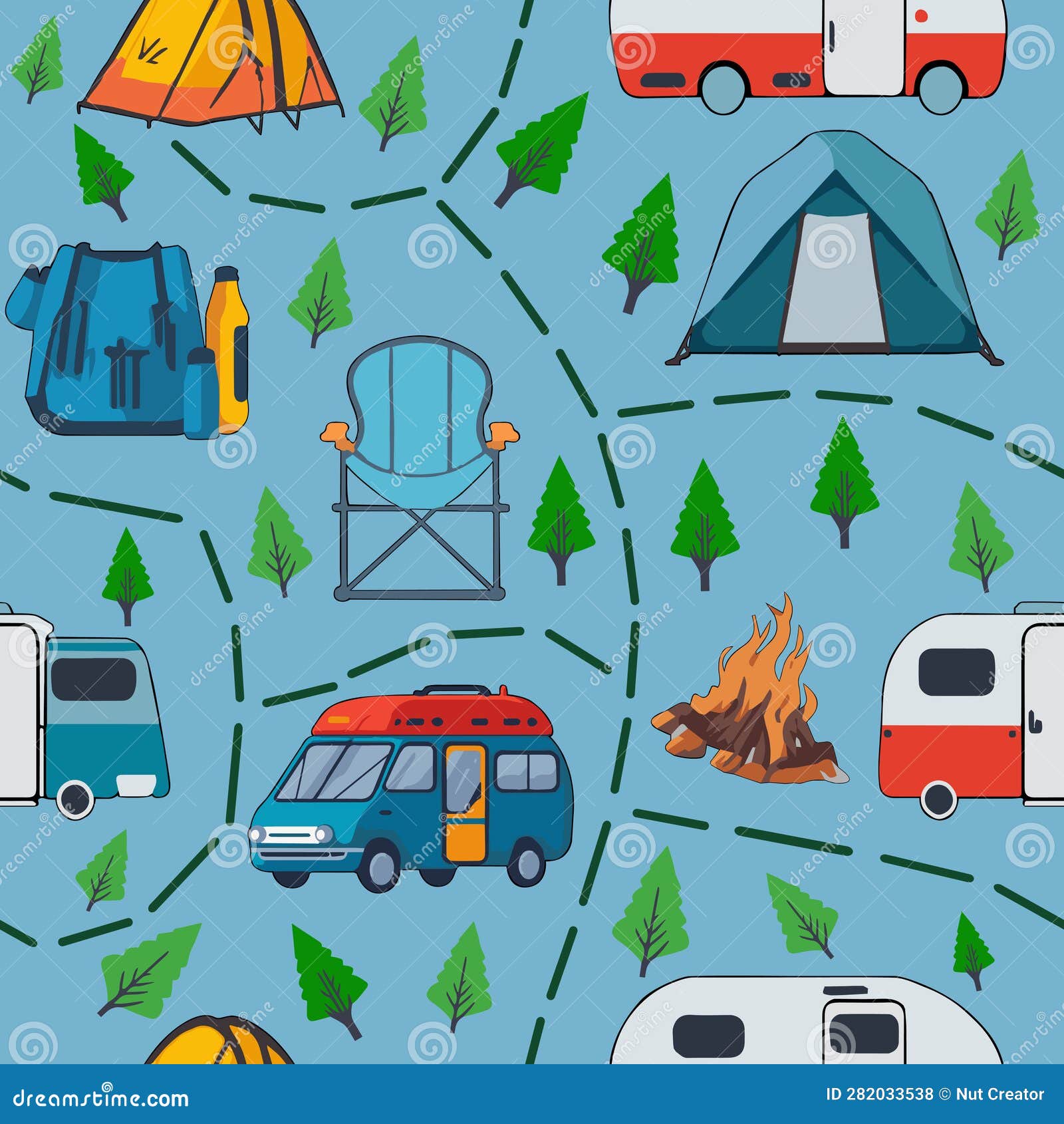 Camping Element Pattern Seamless Vector on Blue Background , Camping ...