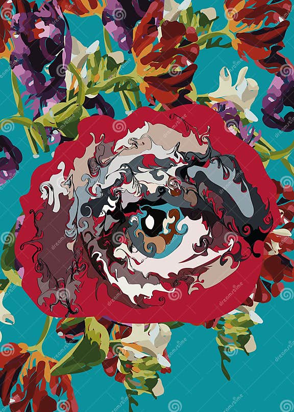 Illustration of a Bright Decorative Eye on a Floral Background in an ...