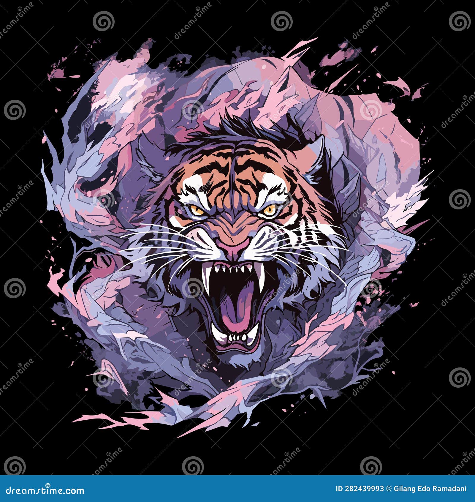 Savage Tiger. Vector Illustration Of Tiger With Tropical Leaves. Trendy ...