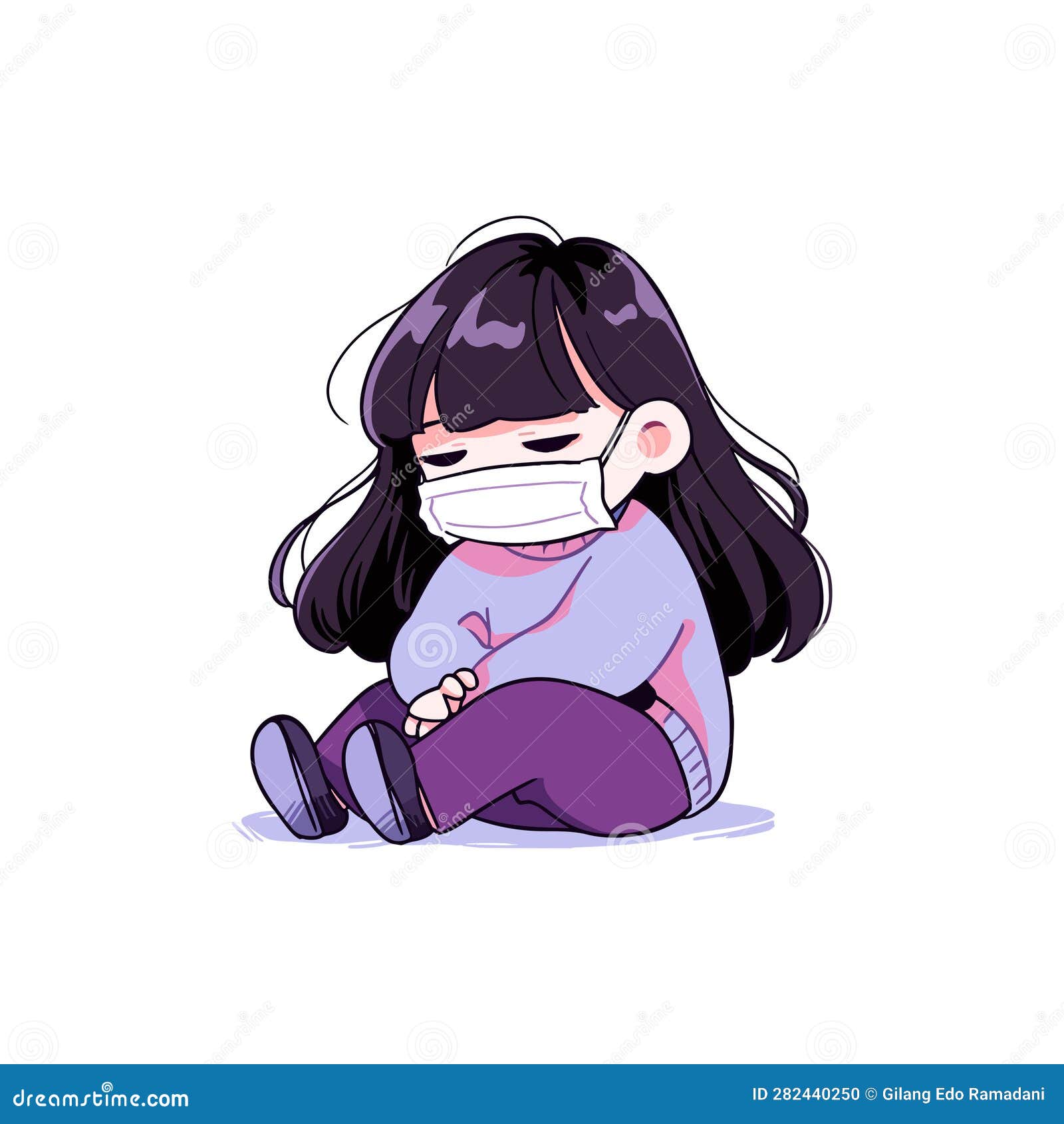 A Masked Girl Sitting Wearily in Illness Stock Vector - Illustration of ...