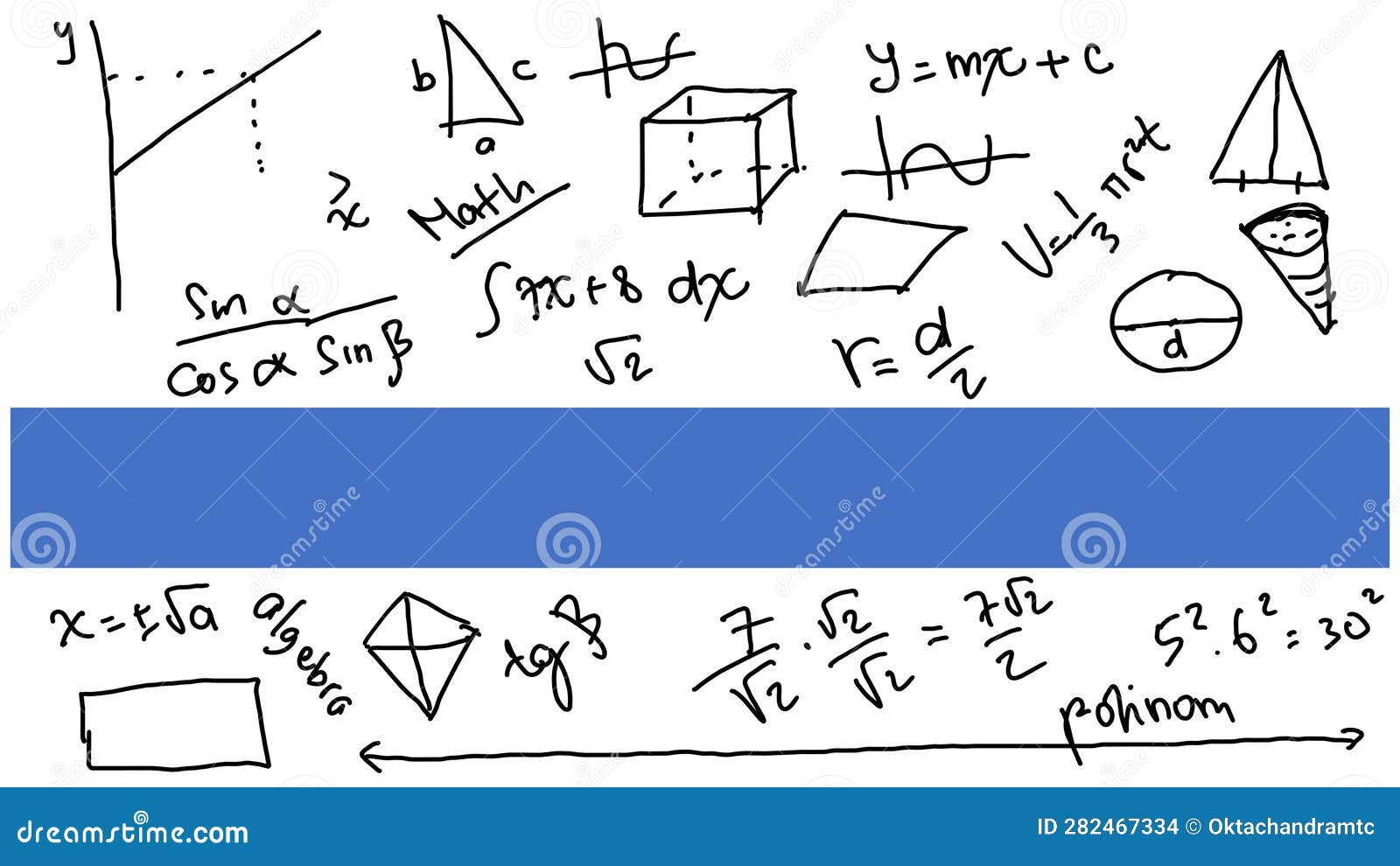Doodle Math Formulas and Numbers on a White Background. Stock Vector ...