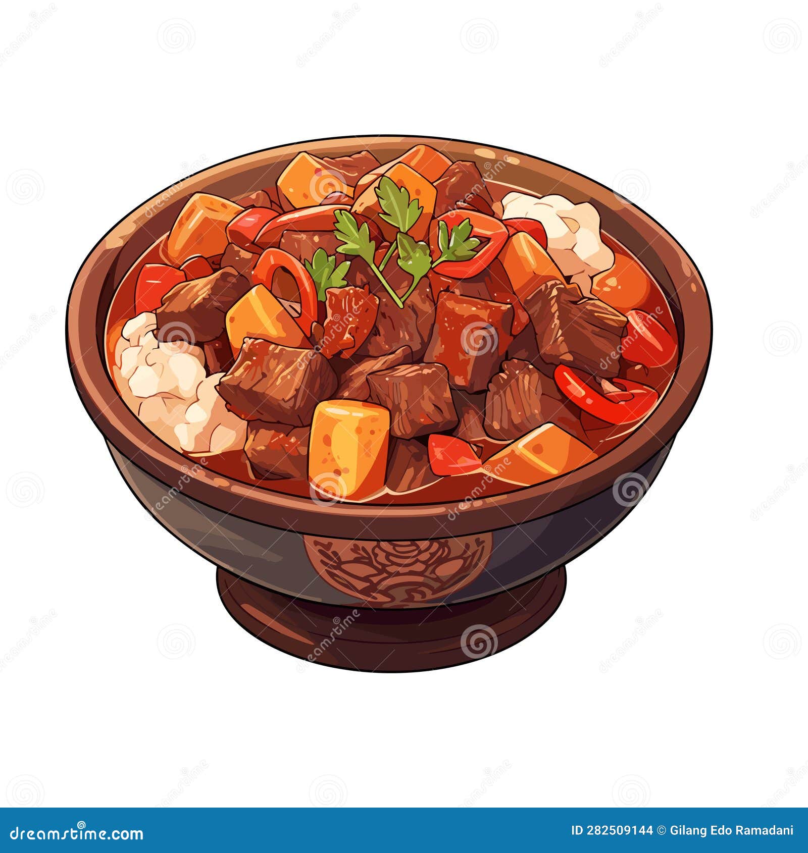 Thai Foods.Grilled Pork With Thai Spicy Sauce. Hand Draw Sketch Vector ...