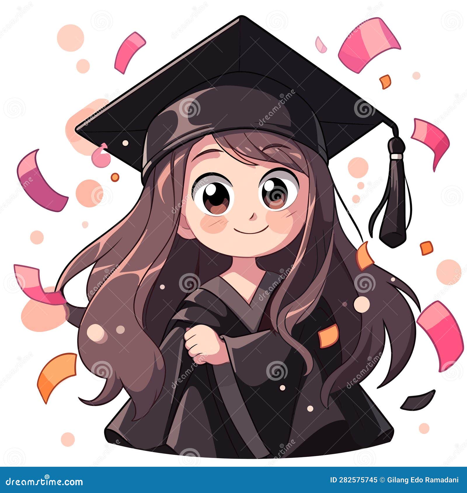 Happy Graduated Female Student in Graduation Vector Art Stock Vector ...