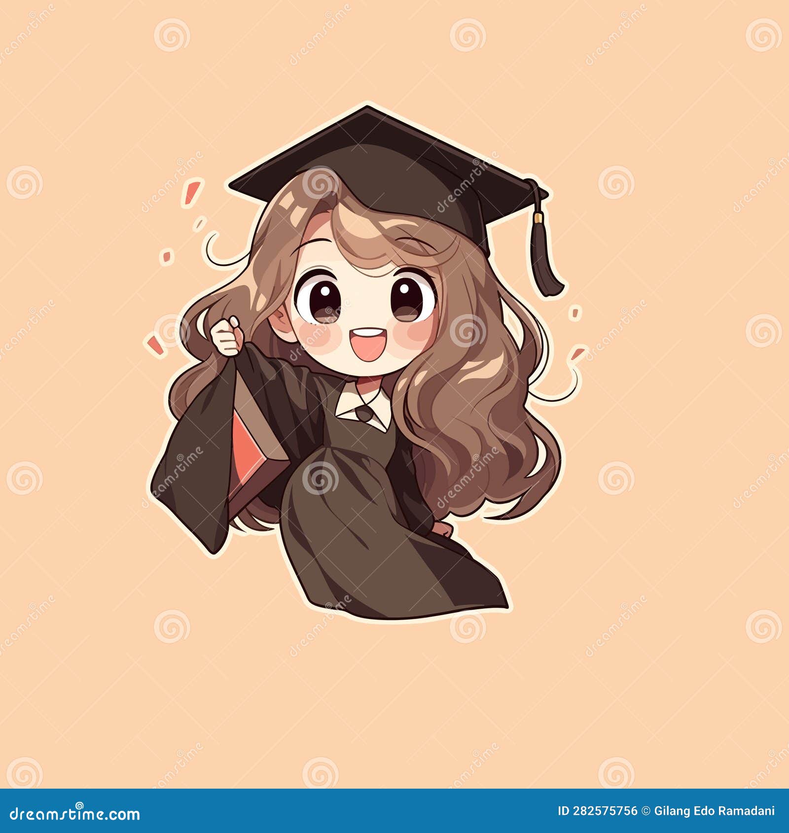 Happy Graduated Female Student in Graduation Vector Art Stock Vector ...