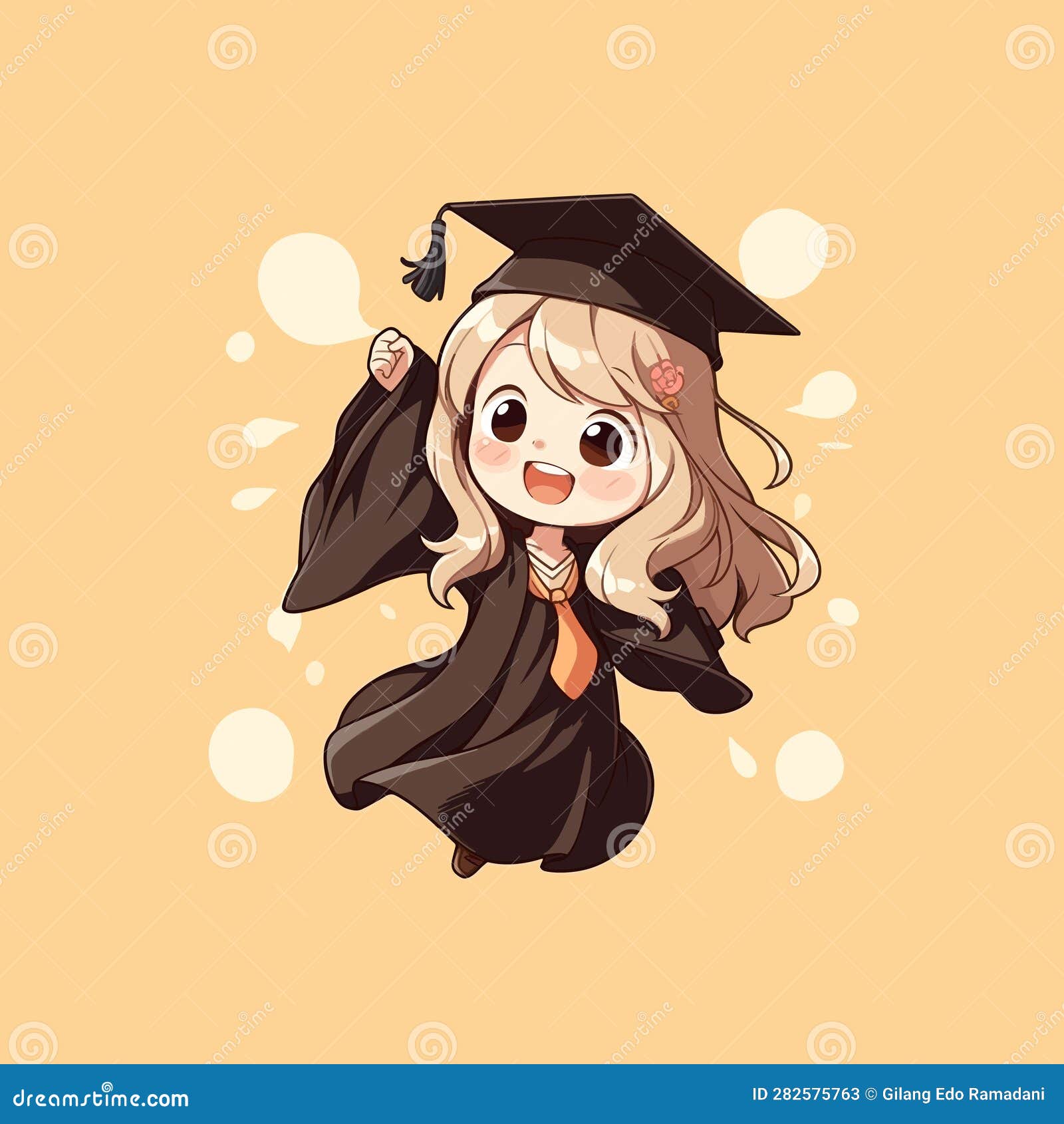 Happy Graduated Female Student in Graduation Vector Art Stock Vector ...