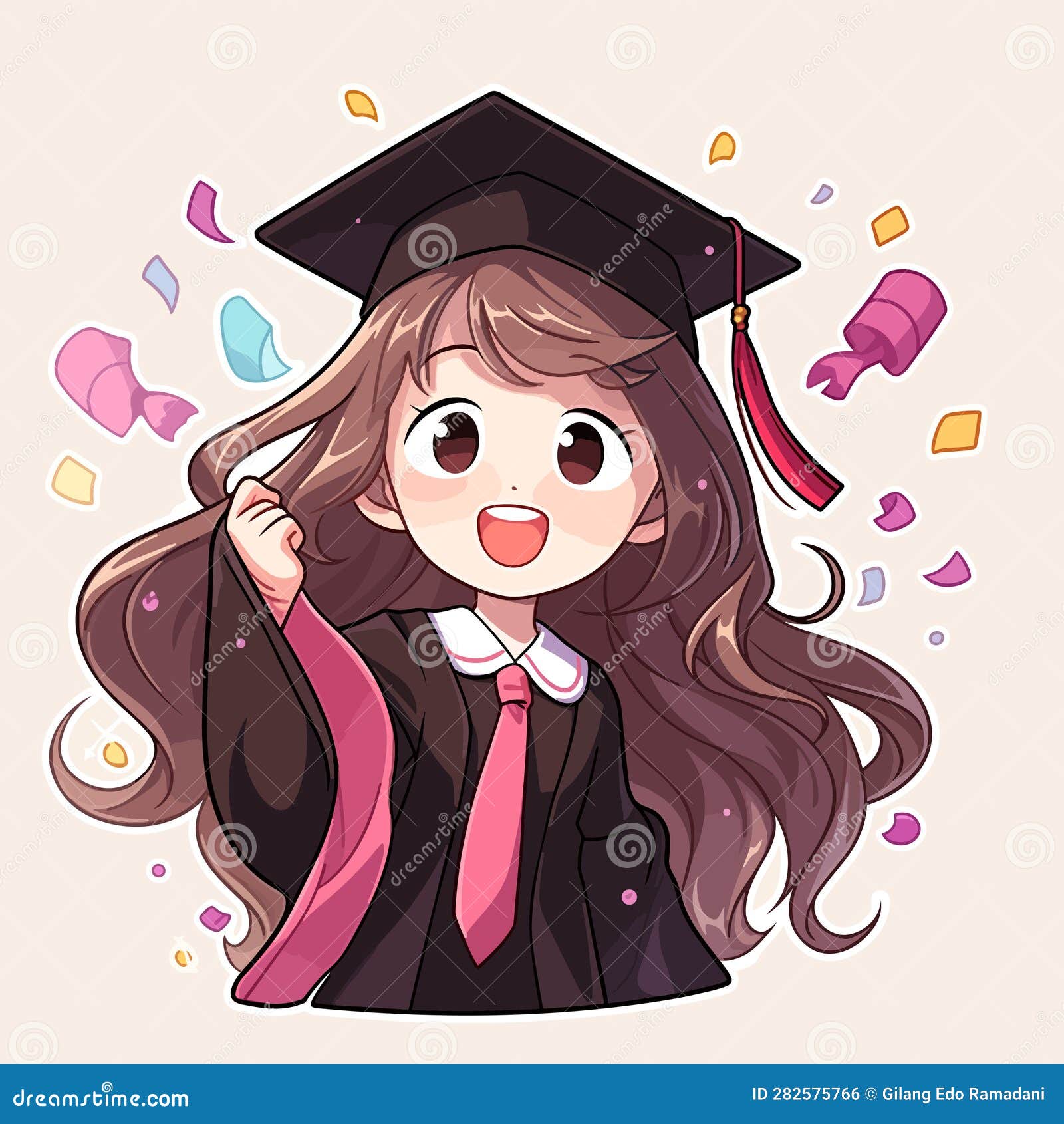 Happy Graduated Female Student in Graduation Vector Art Stock Vector ...