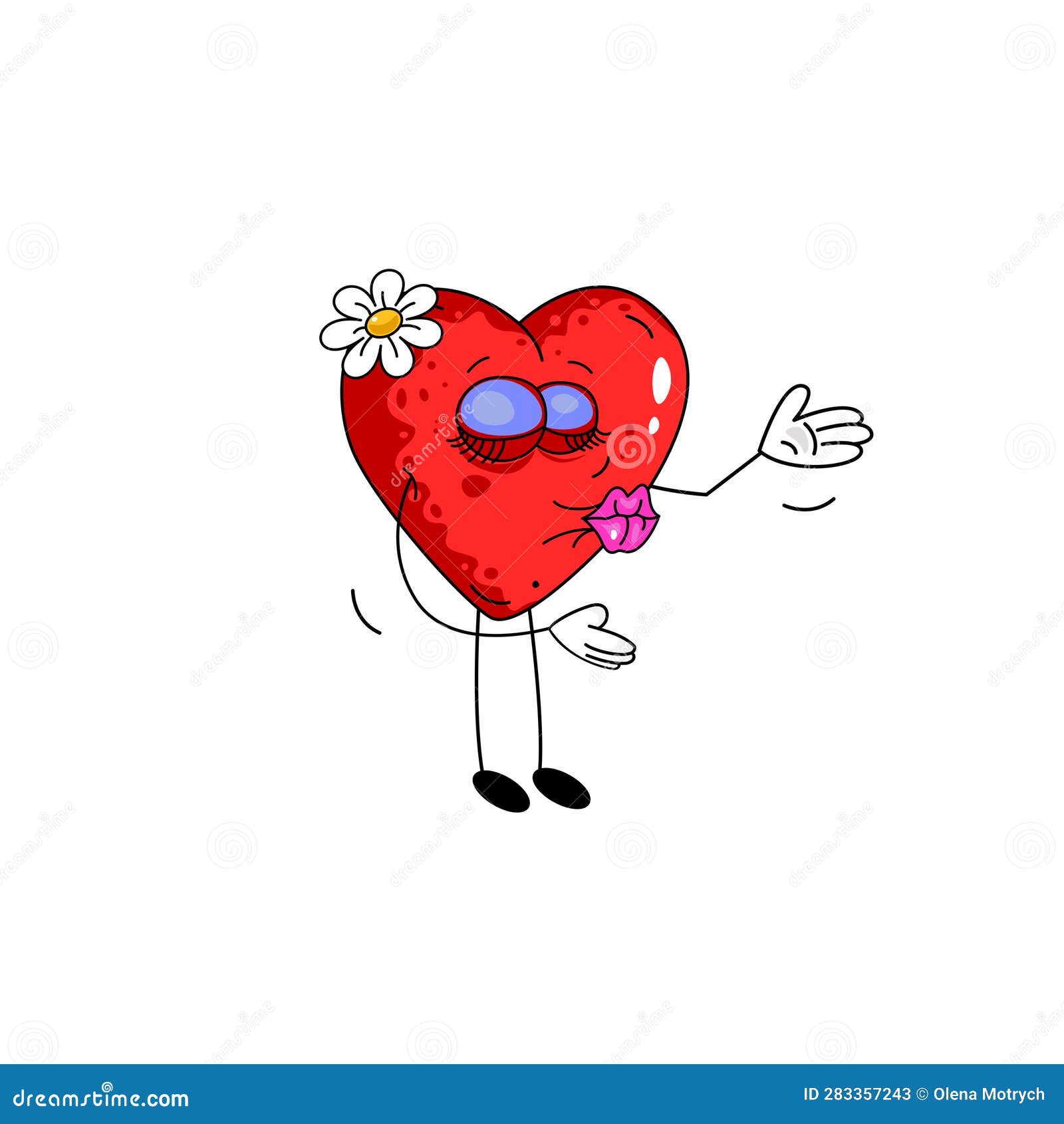 Cute Cartoon Red Heart Wants To Kiss Someone. Great Character for Your ...
