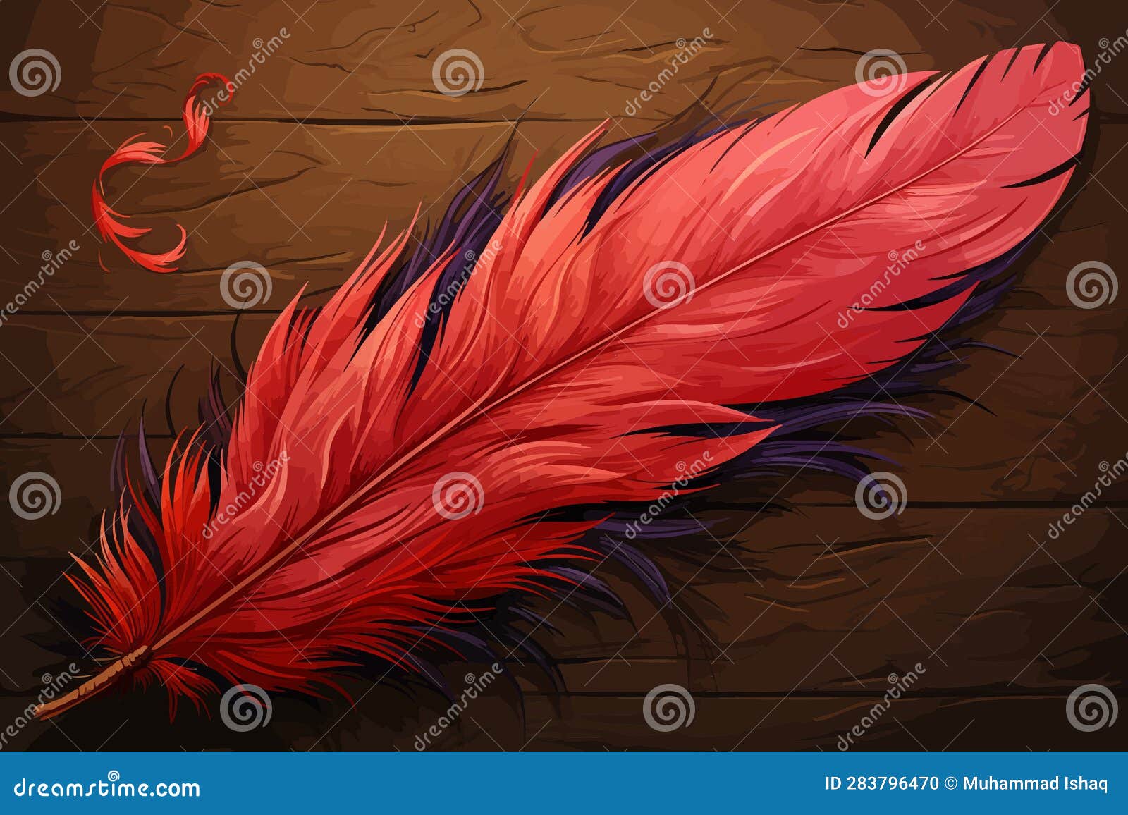 Cartoon Vector Illustration of Red Feather on Aged Parchment in Raster ...